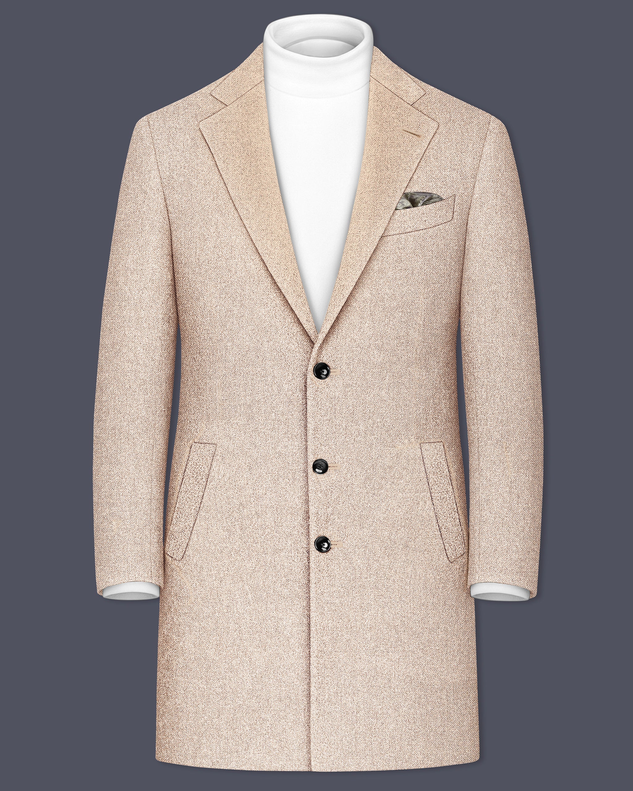 Ivoro-Bizarre Cream Textured Premium Wool Rich Single Breasted Overcoat ...