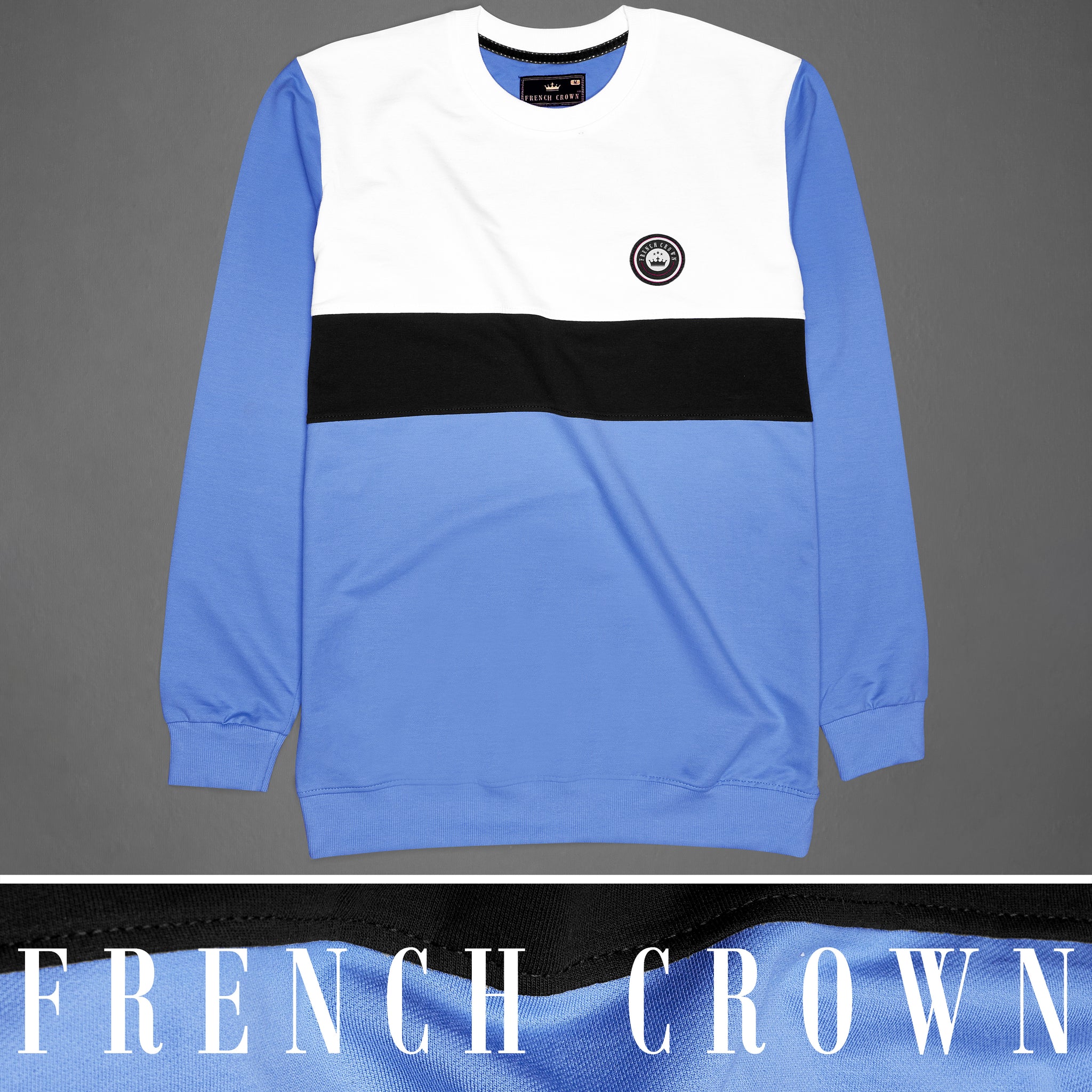 Moonstone Blue with White and Black Block Full Sleeves Super Soft ...