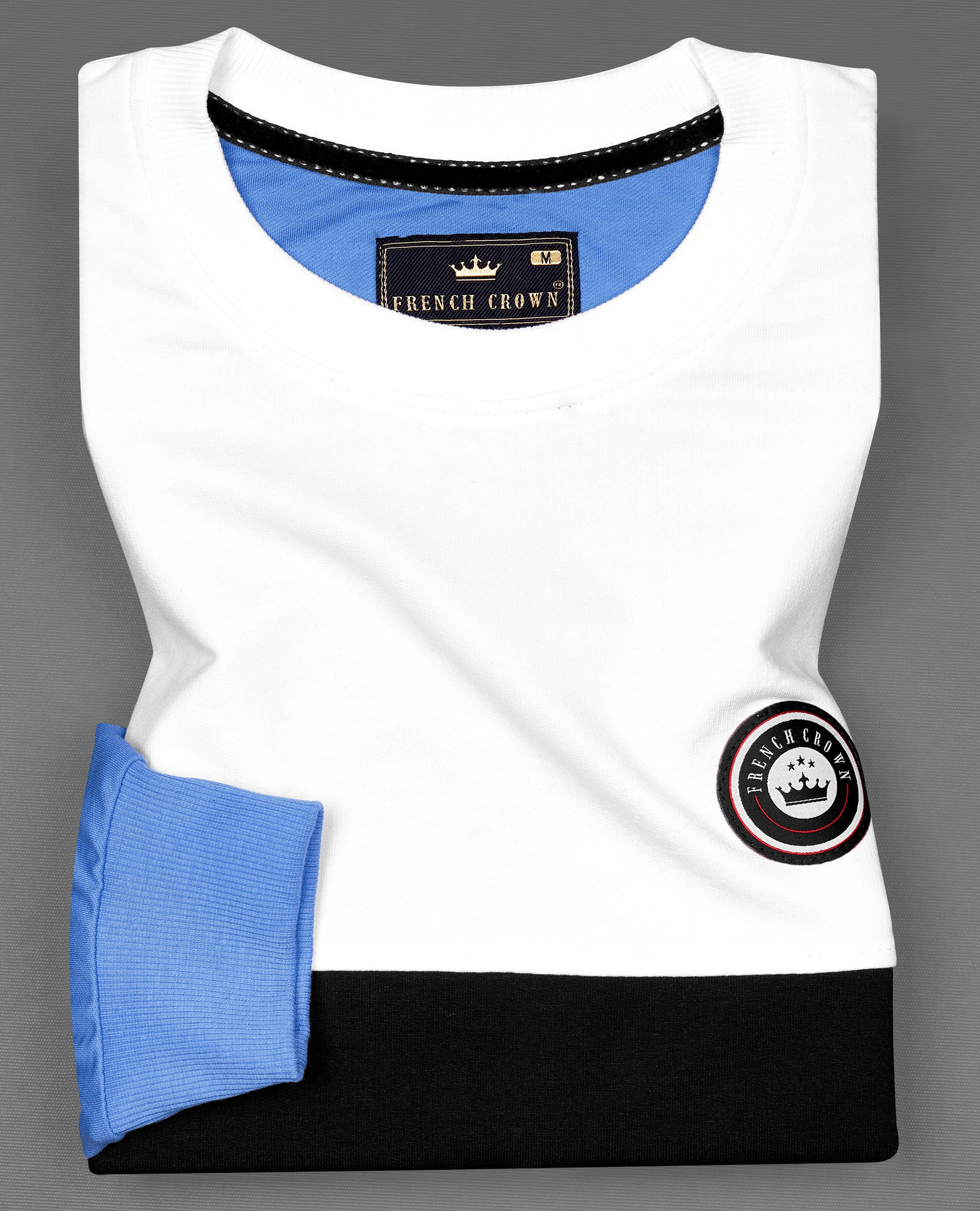 Moonstone Blue with White and Black Block Full Sleeves Super Soft ...