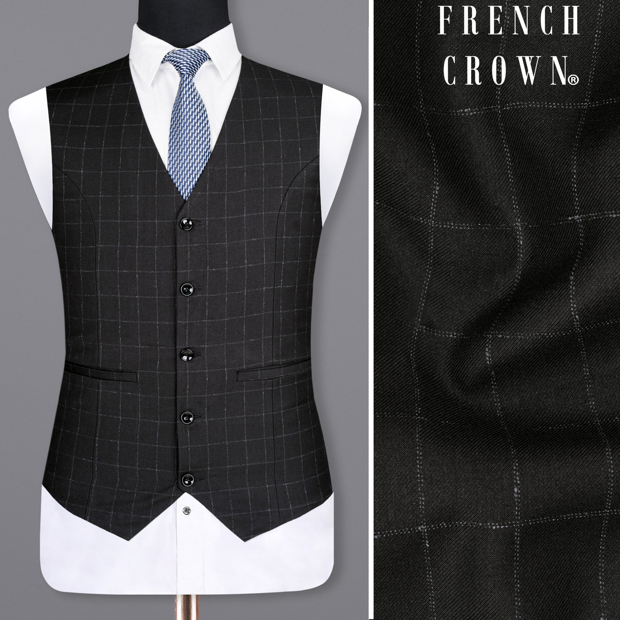 Log Cabin Checks-Plaid Premium Wool Blend Waistcoats For Men