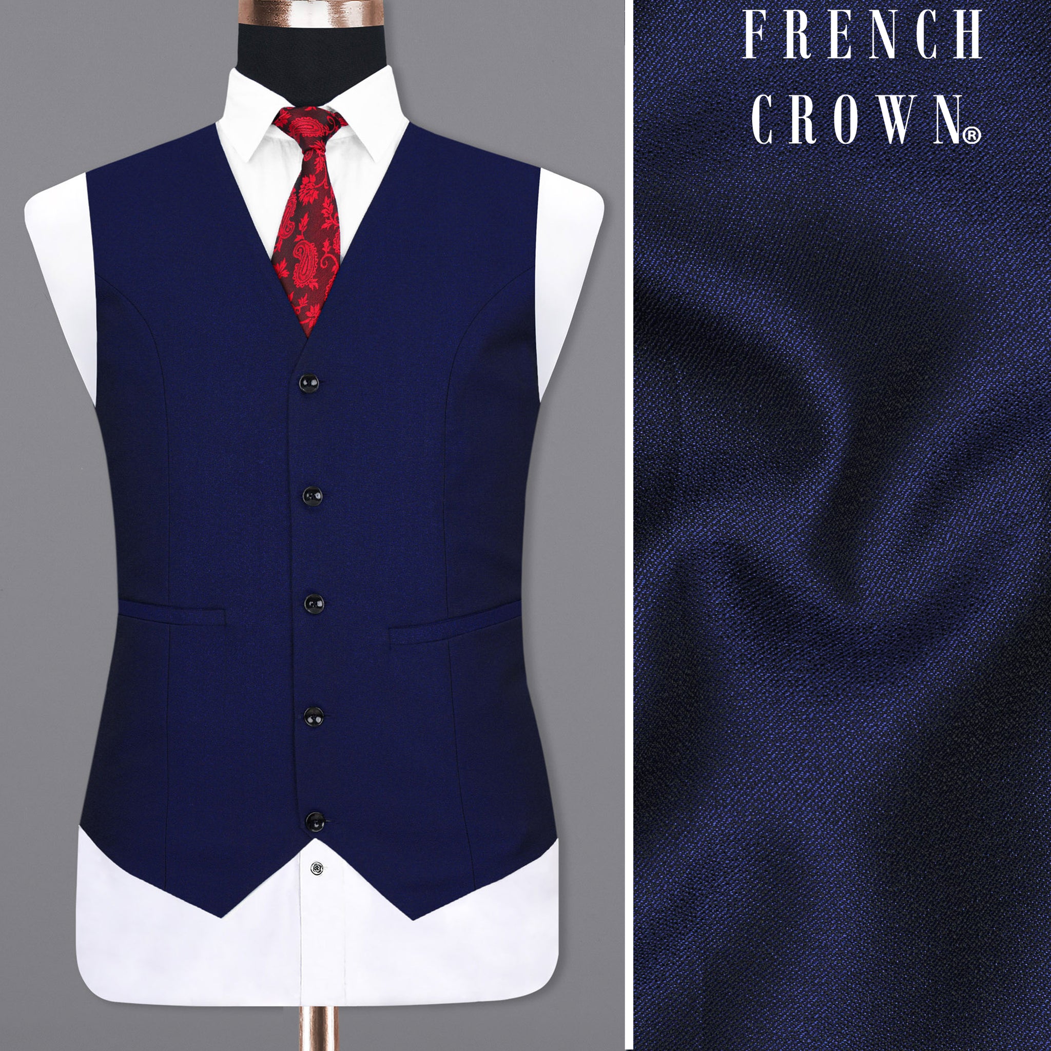 Cloud Burst Blue Textured Premium Wool-Blend Waistcoats For Men