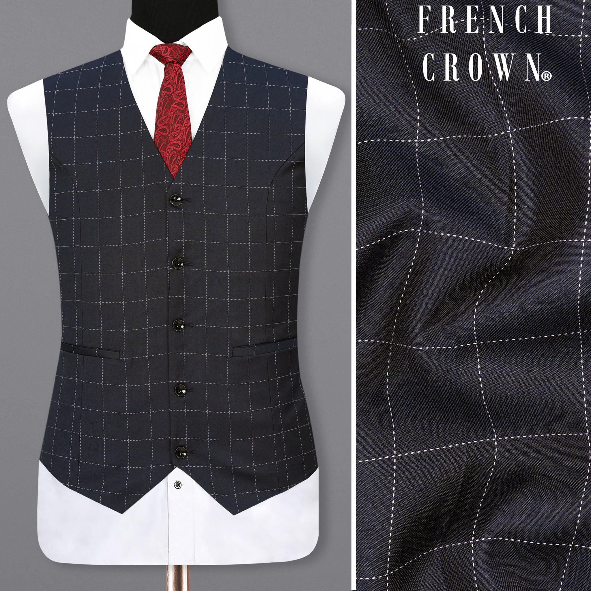 Thunder Blue Checks-Plaid Premium Terry Rayon Waistcoats For Men