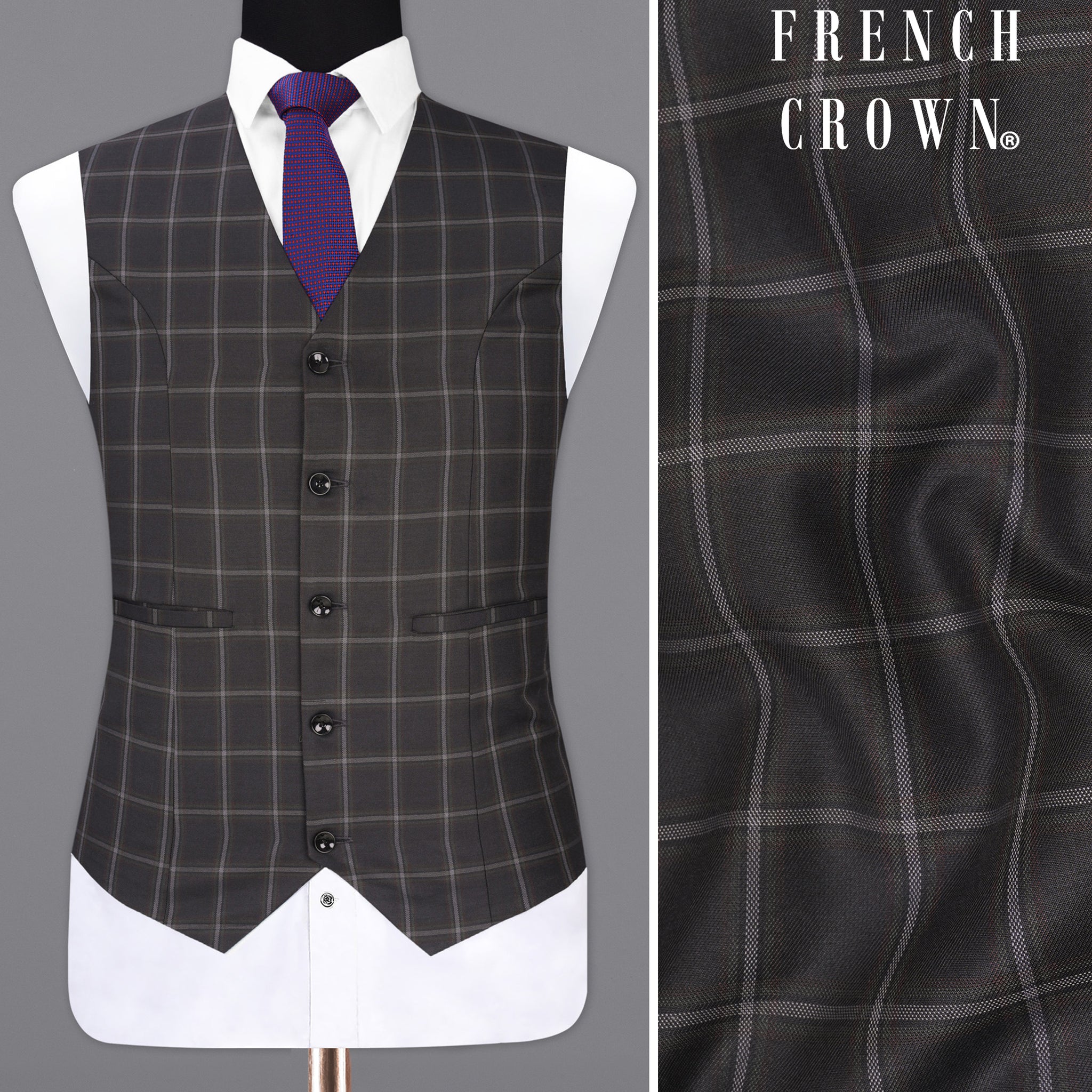 Baltic Sea Checks-Plaid Premium Terry Rayon Waistcoats For Men