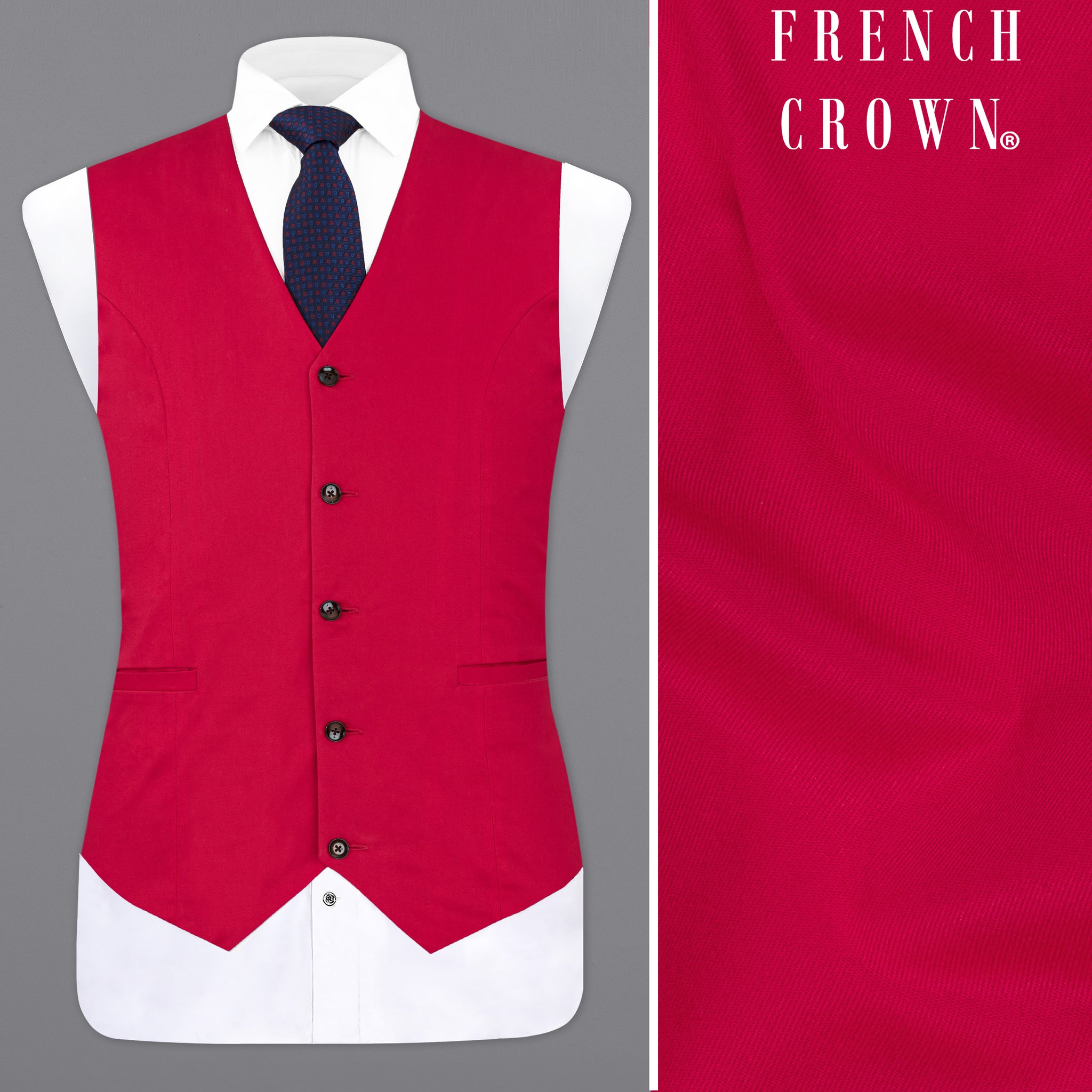 Shiraz Red Textured Premium Cotton Wedding Waistcoats For Men.