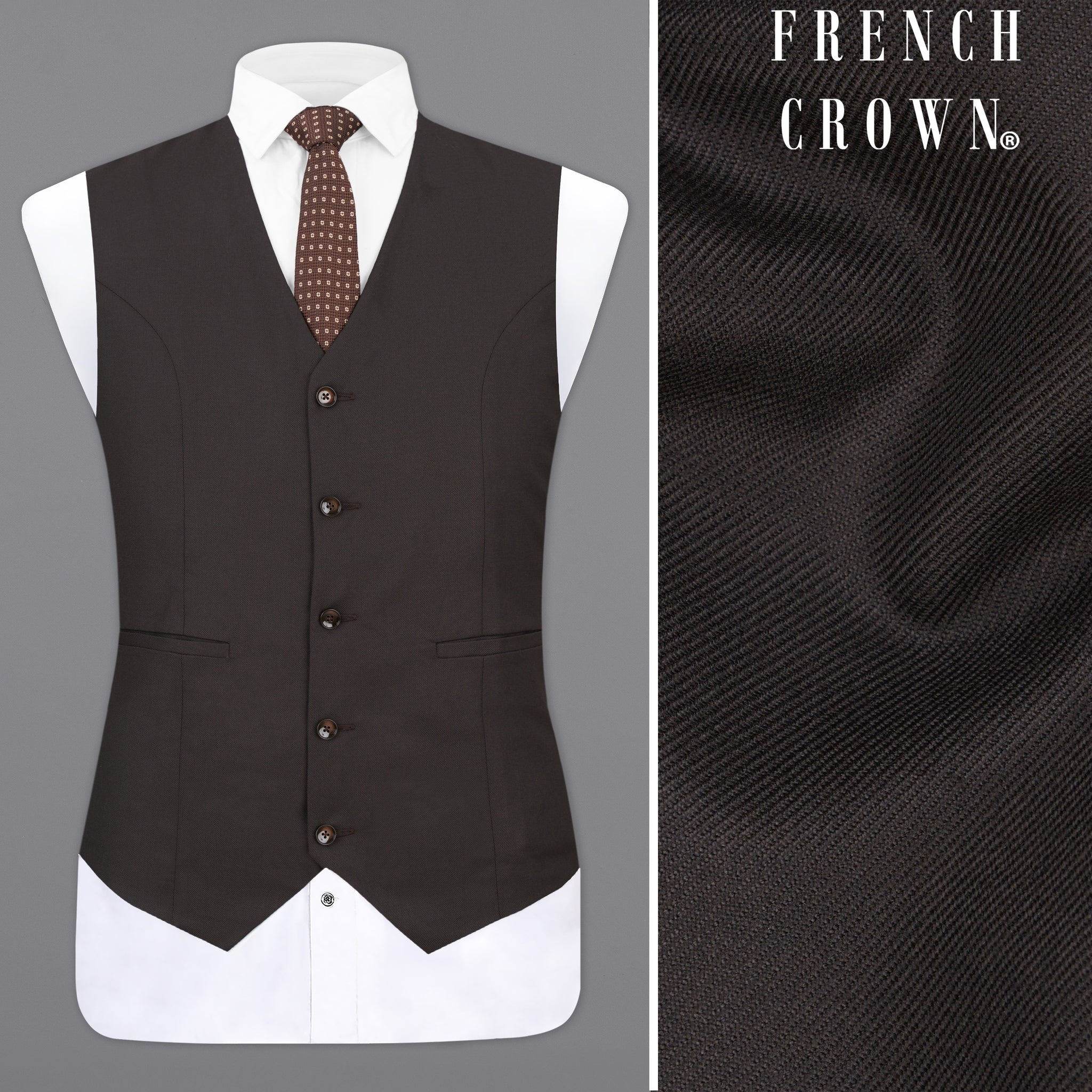 Eclipse Brown Textured Premium Terry-Rayon Wedding Waistcoats For Men.