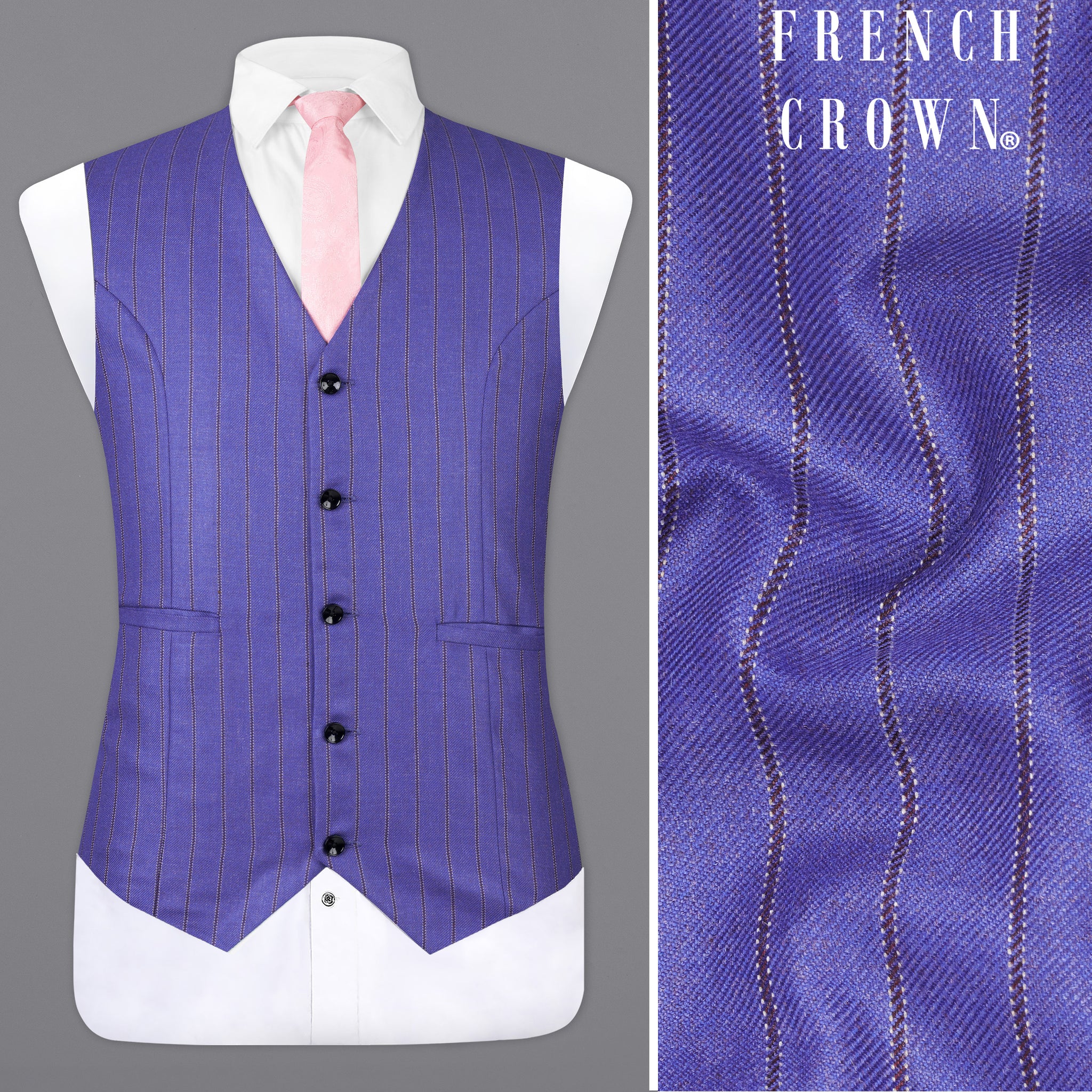 Deluge Blue Stripes Premium Terry-Rayon Wedding Waistcoats For Men.