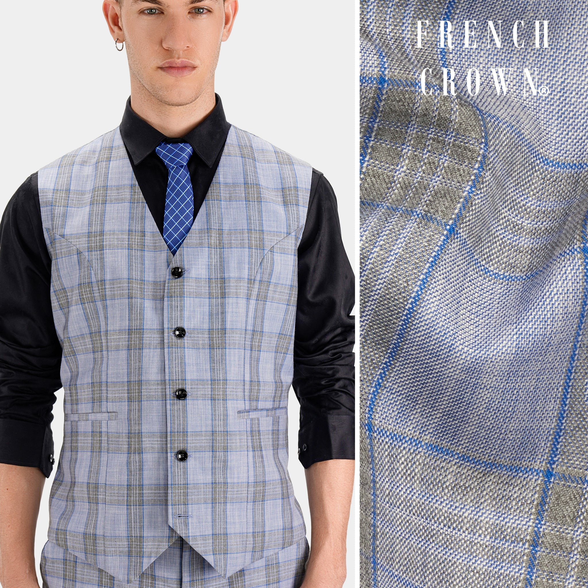 Slate Gray with Tapa Brown Checks-Plaid Premium Wool-Blend Wedding ...