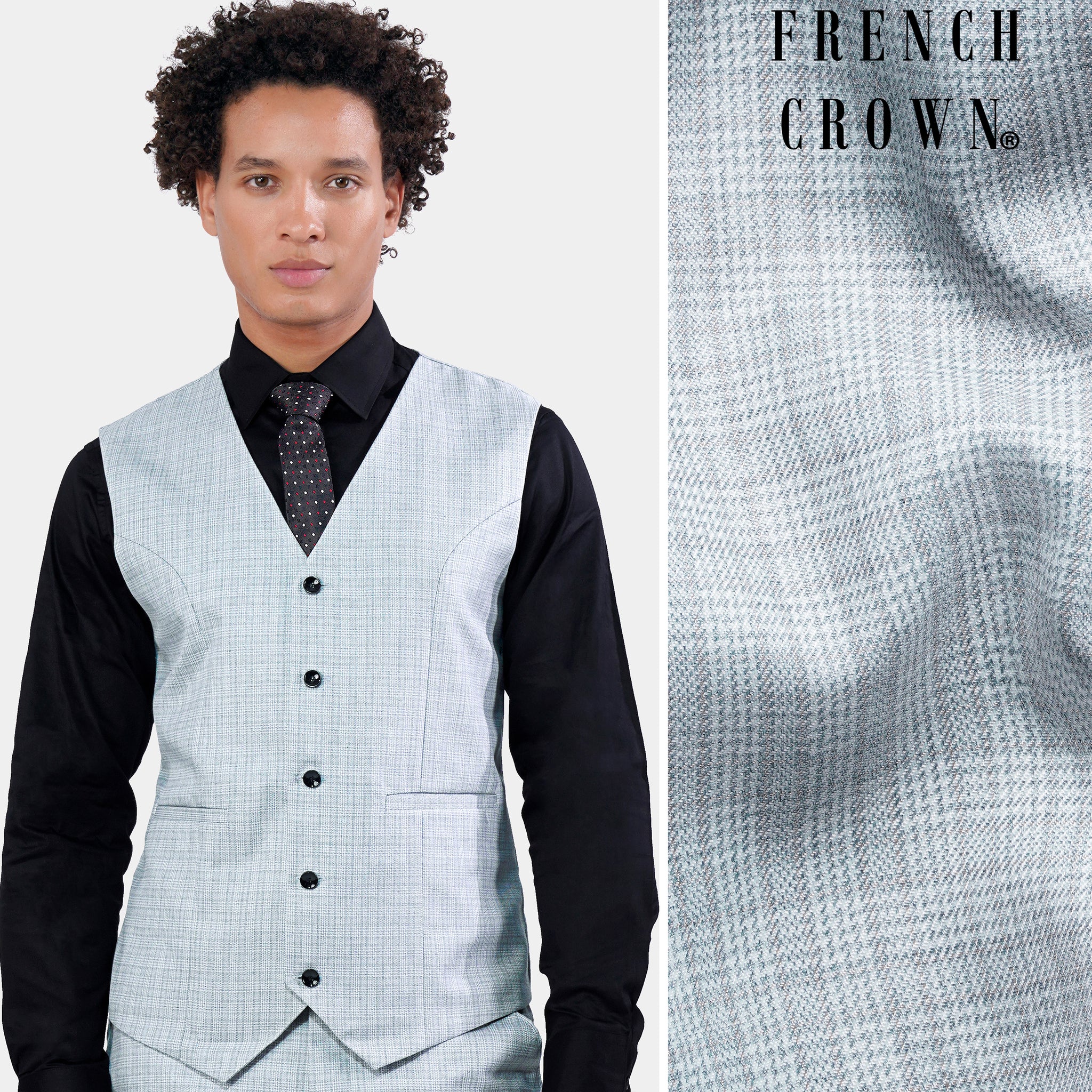 Tiara Gray Checks-Plaid Premium Wool-Blend Wedding Waistcoats For Men.