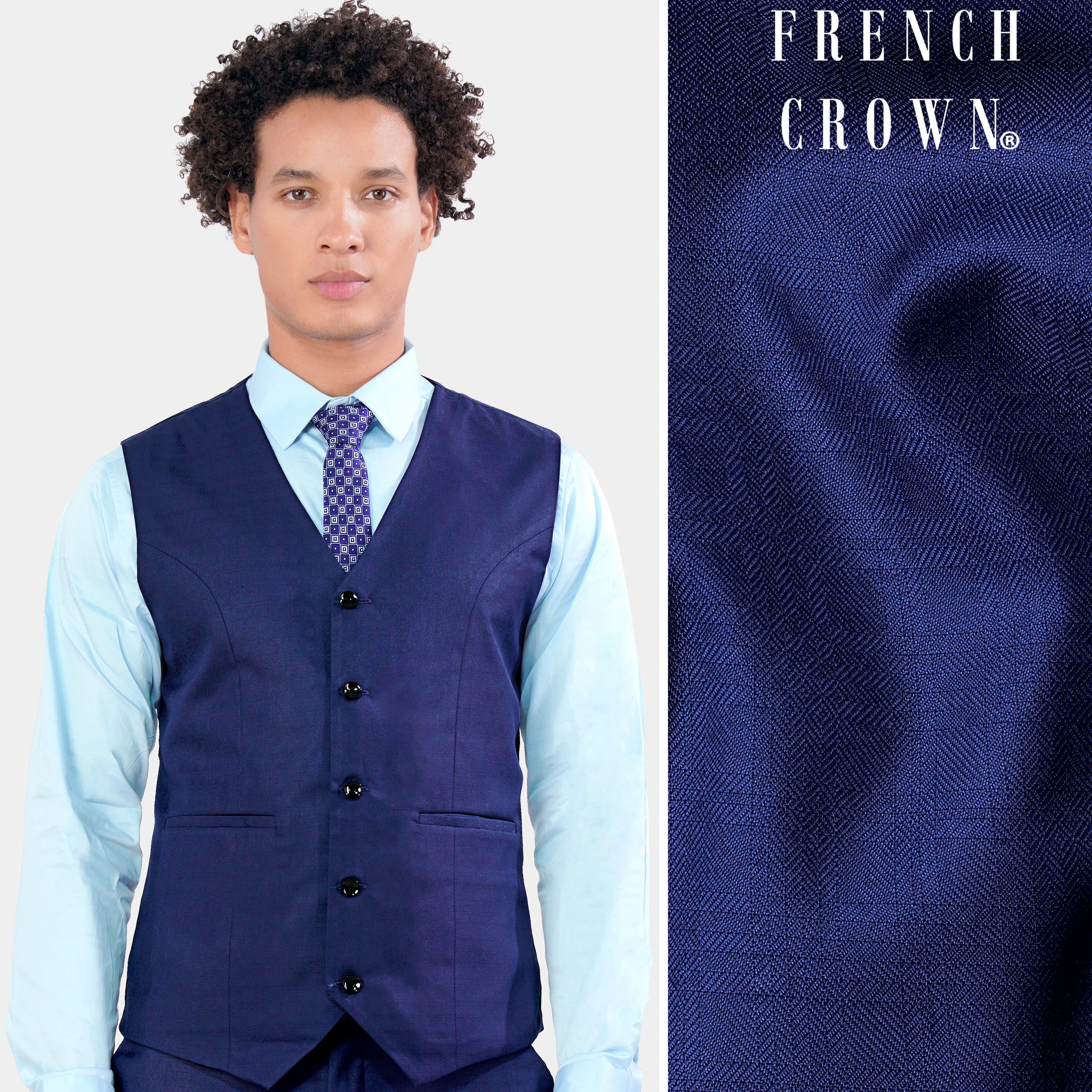 Cloud Burst Blue Textured Premium wool blend Wedding Waistcoats For Men.