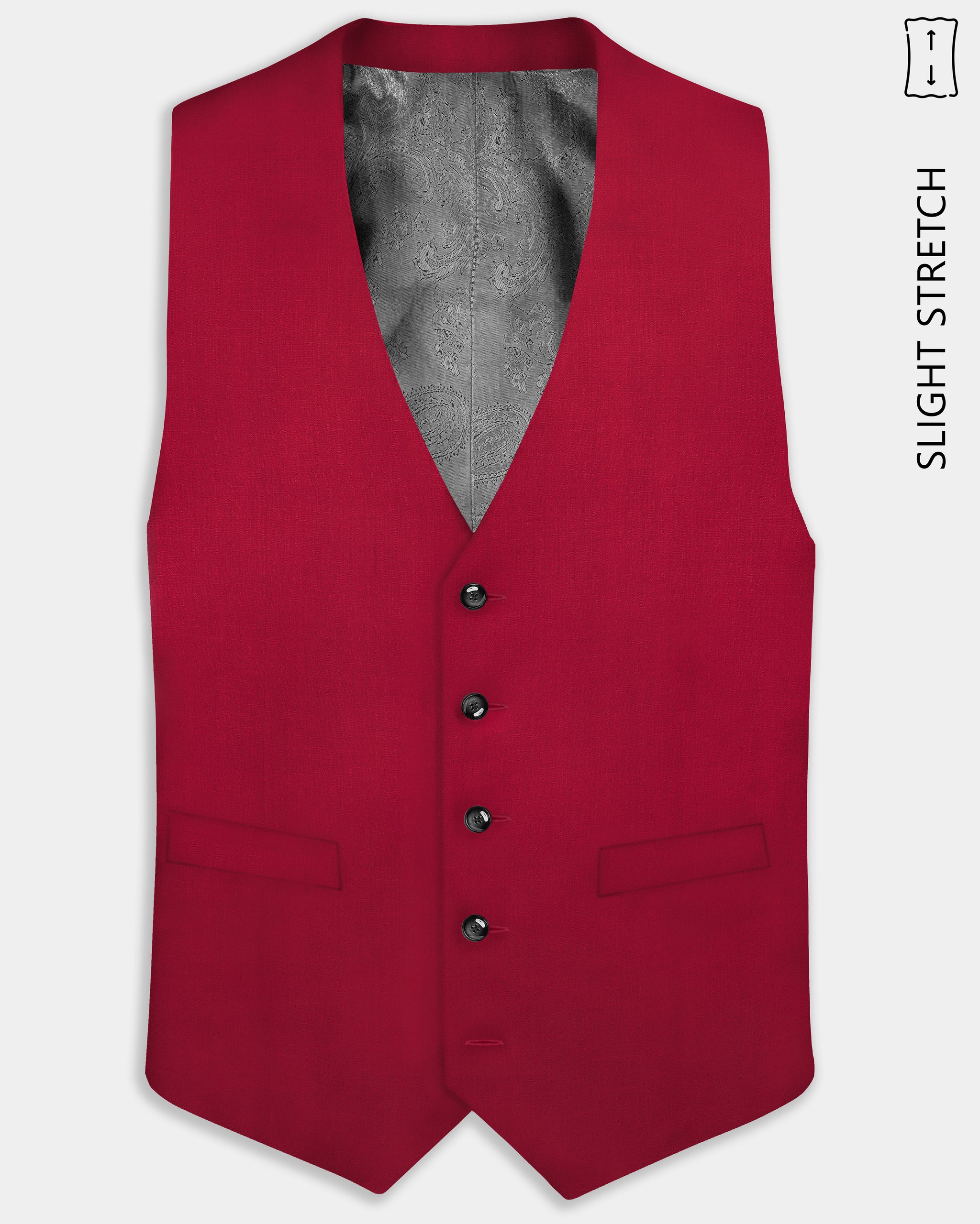 Vermilion-Chili Red Solid Premium Wool Blend Waistcoat For Men.