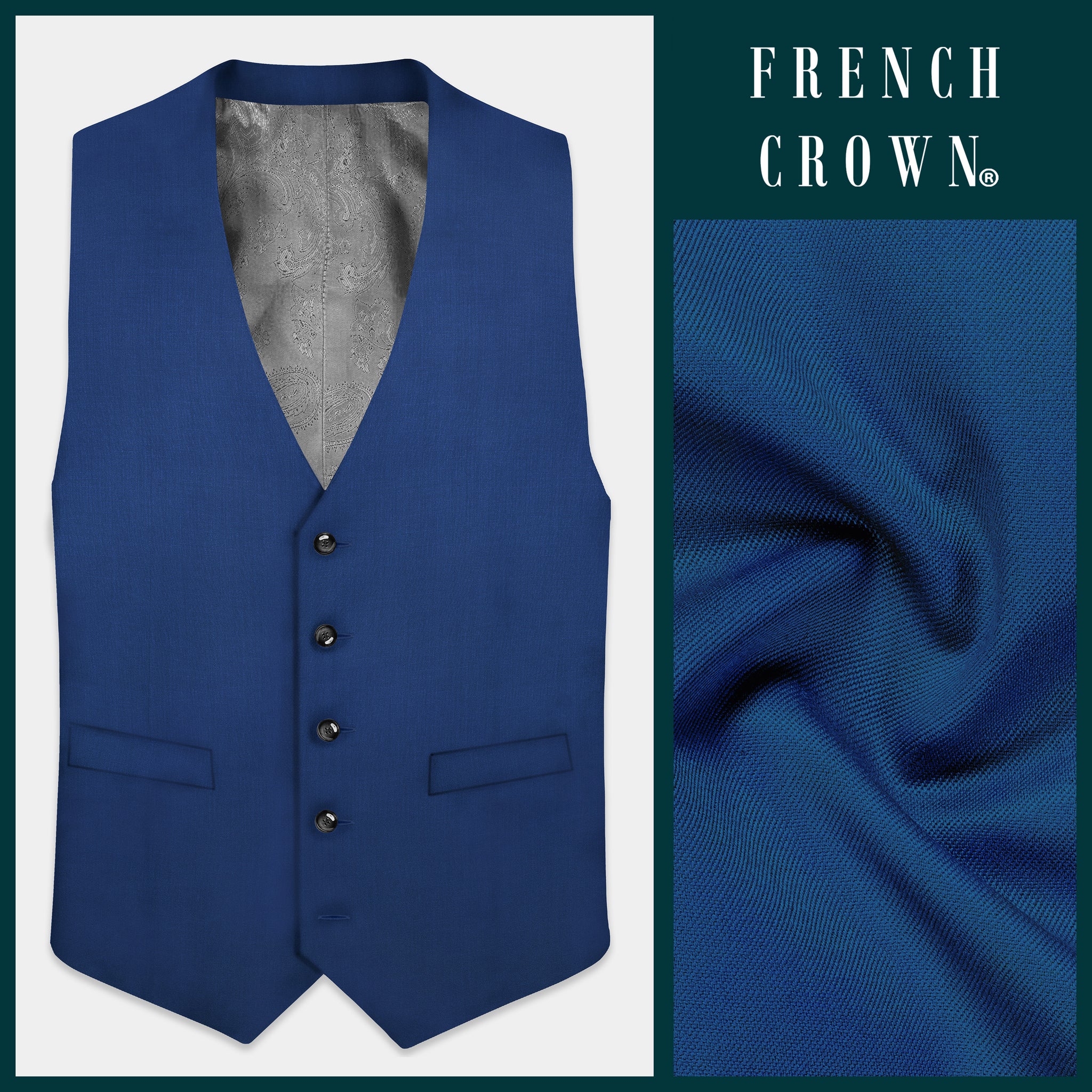 Cerulean Elite-Cobalt Blue Solid Premium Wool Rich Waistcoat For Men.
