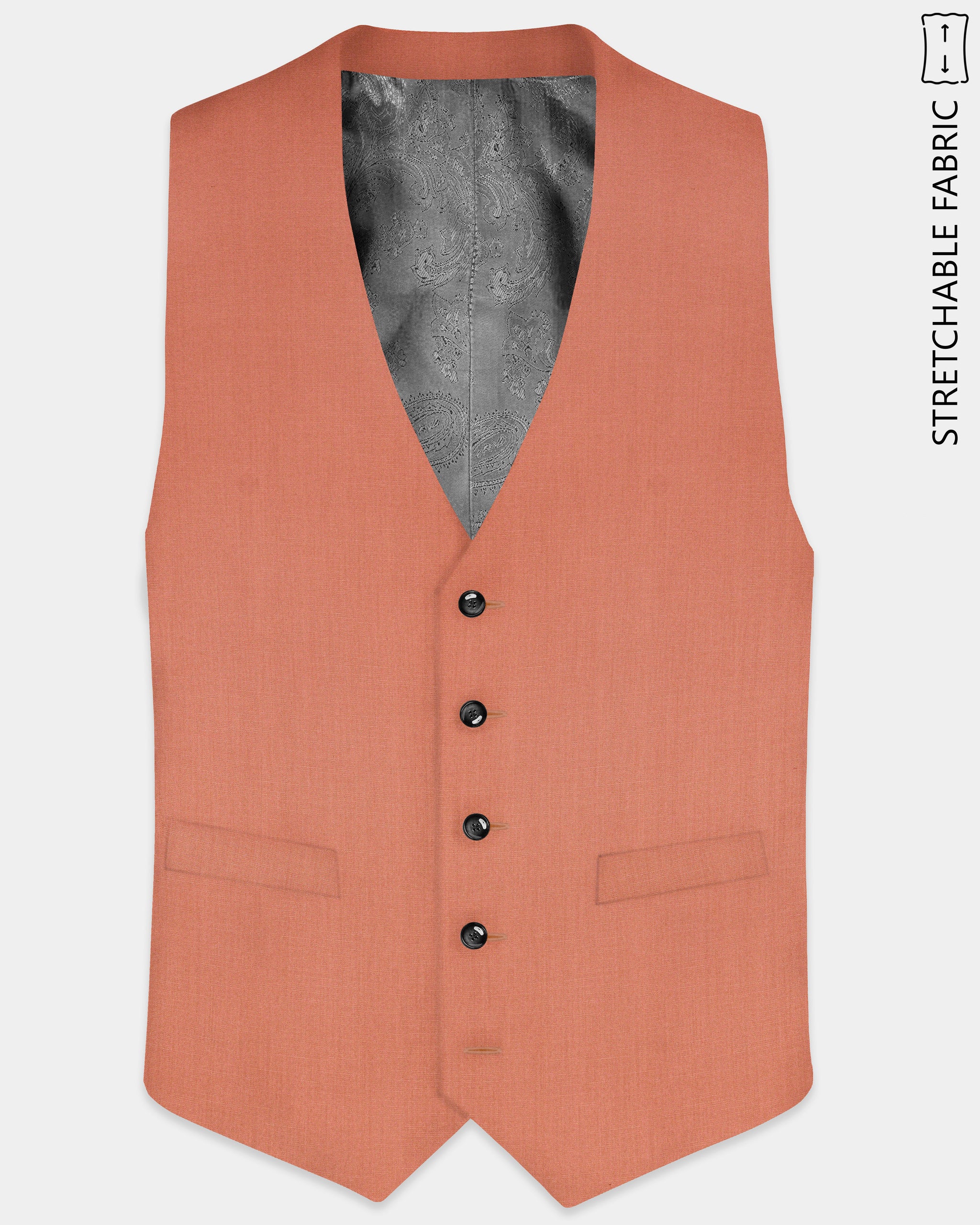 Spiced Sunset-Salmon Orange Solid Premium Wool Rich Waistcoat For Men.