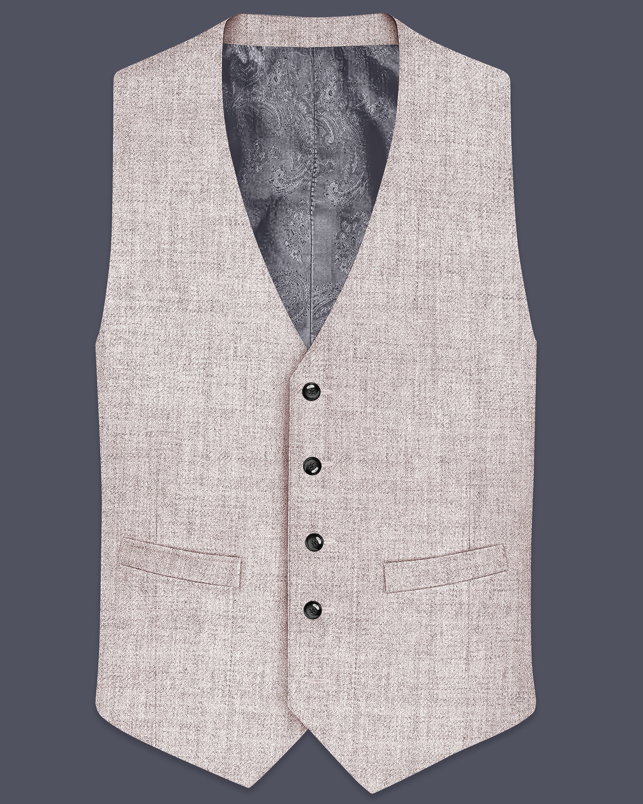 Ivorytail-Timberwolf Cream Textured Premium Wool Rich Waistcoat For Men.