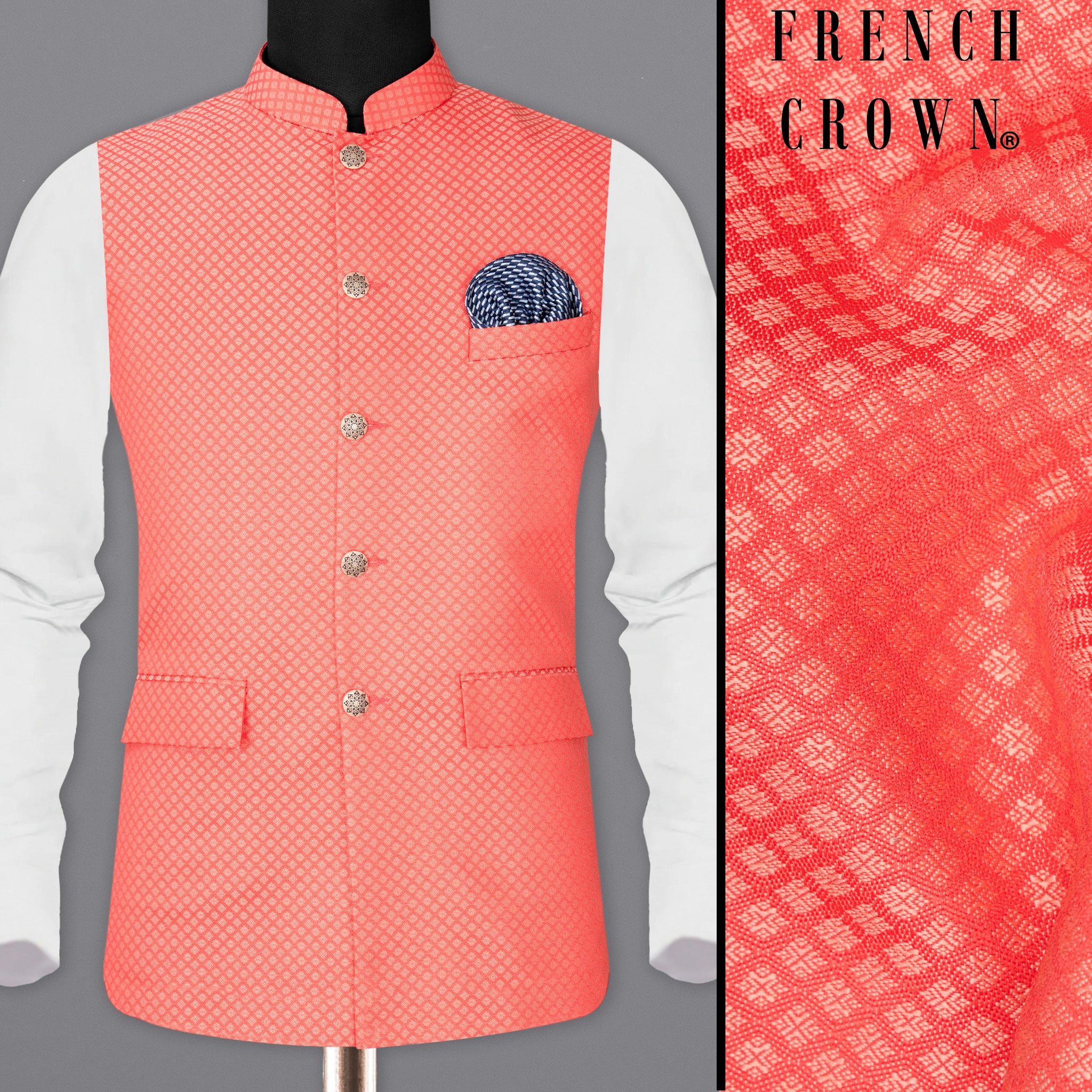 Bittersweet Pink Textured Premium Wool-Blend Nehru-Jackets For Men