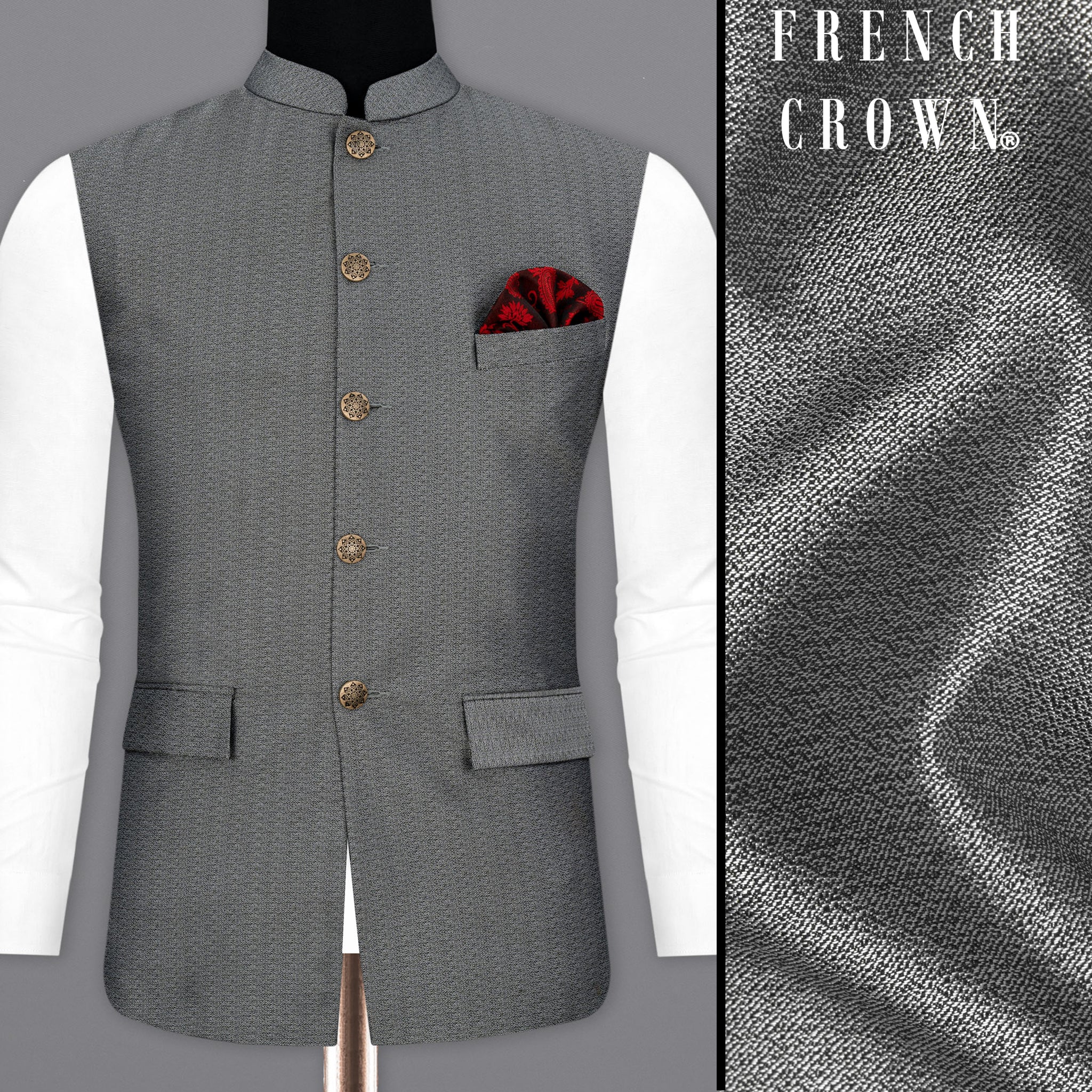 Friar Gray Textured Premium Wool-Blend Waistcoats For Men