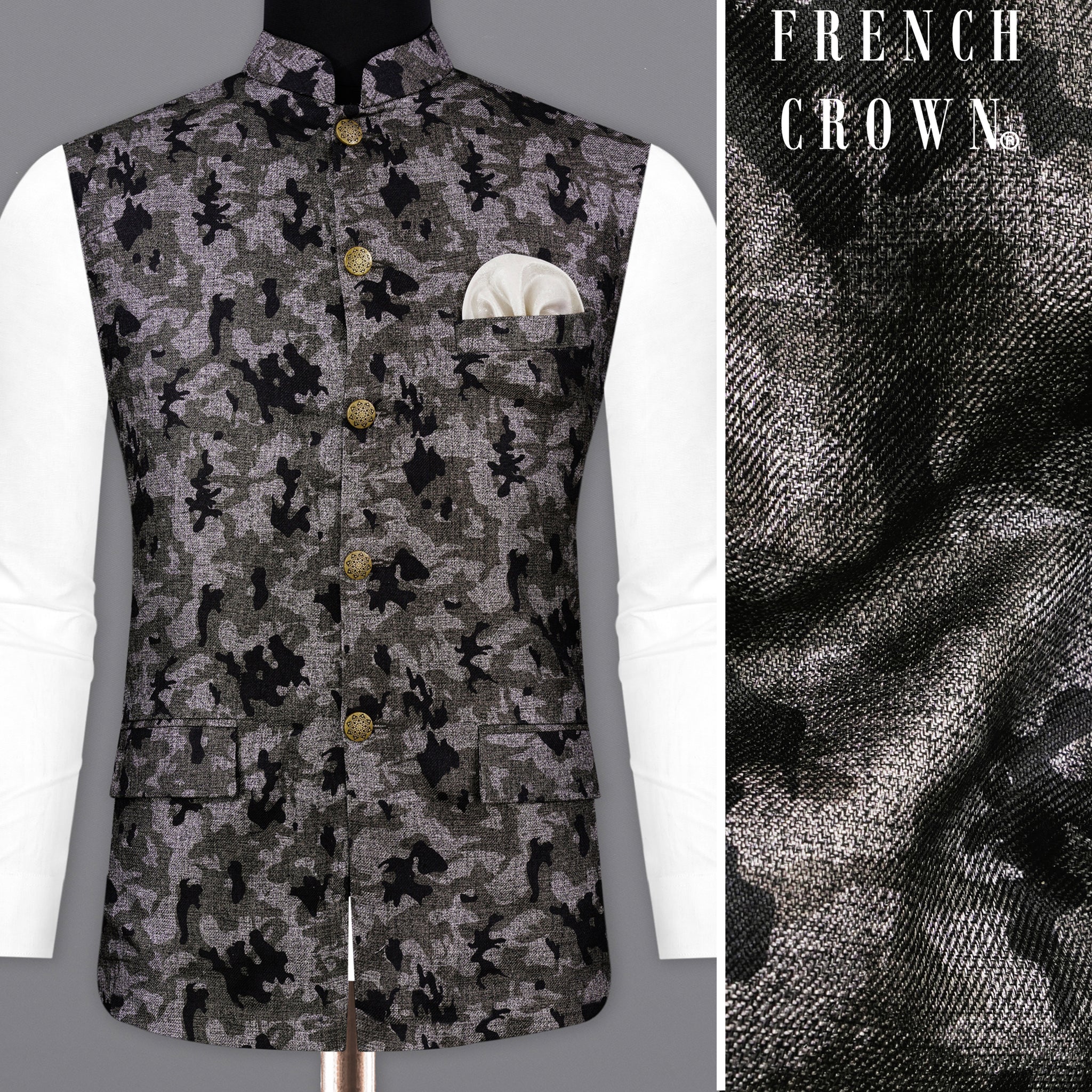 Merlin Green with Scorpion Gray Chintz Textured Premium Wedding Nehru ...