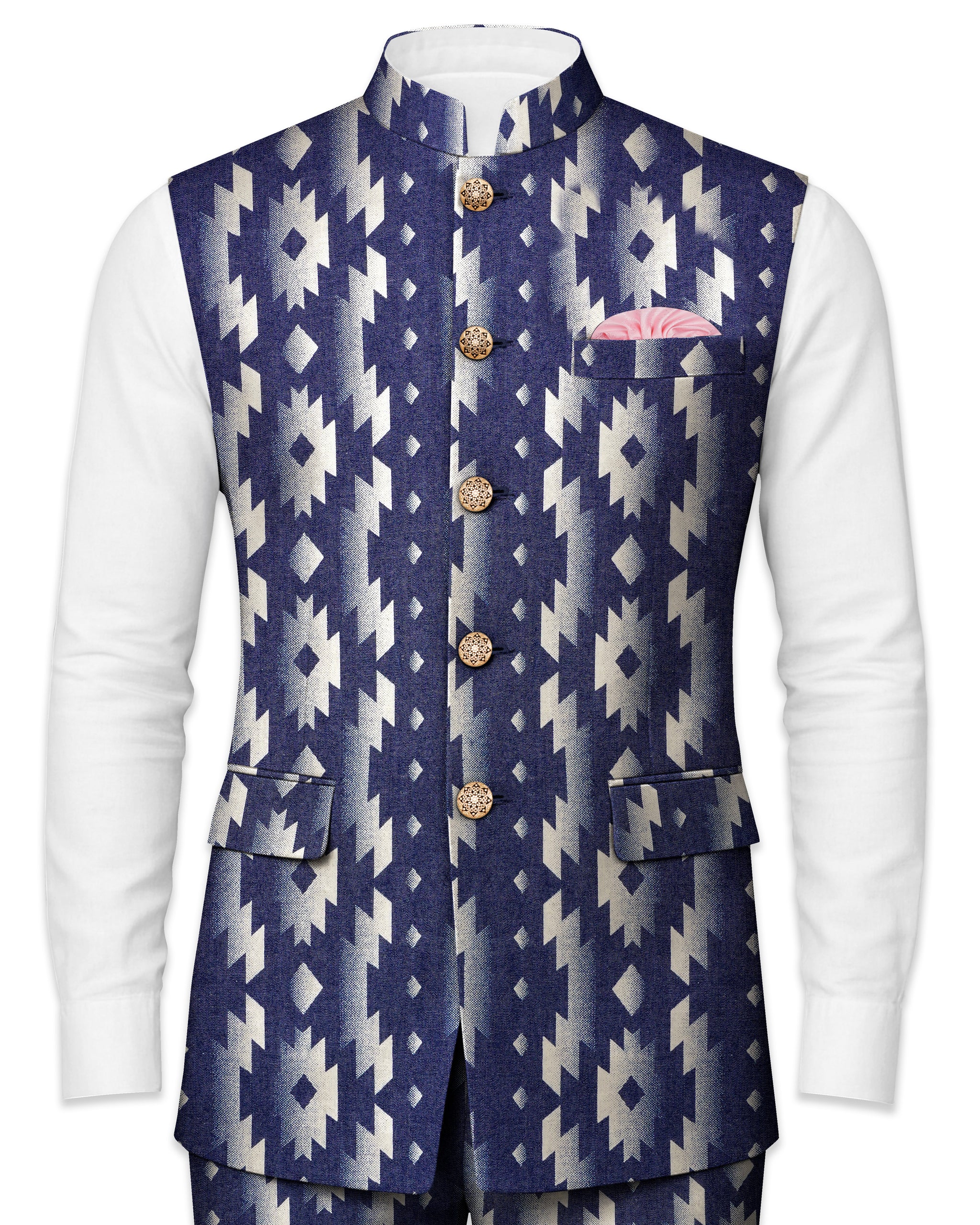 Gunmetal Blue with Nobel Cream Iktat prints Premium Cotton Wedding ...