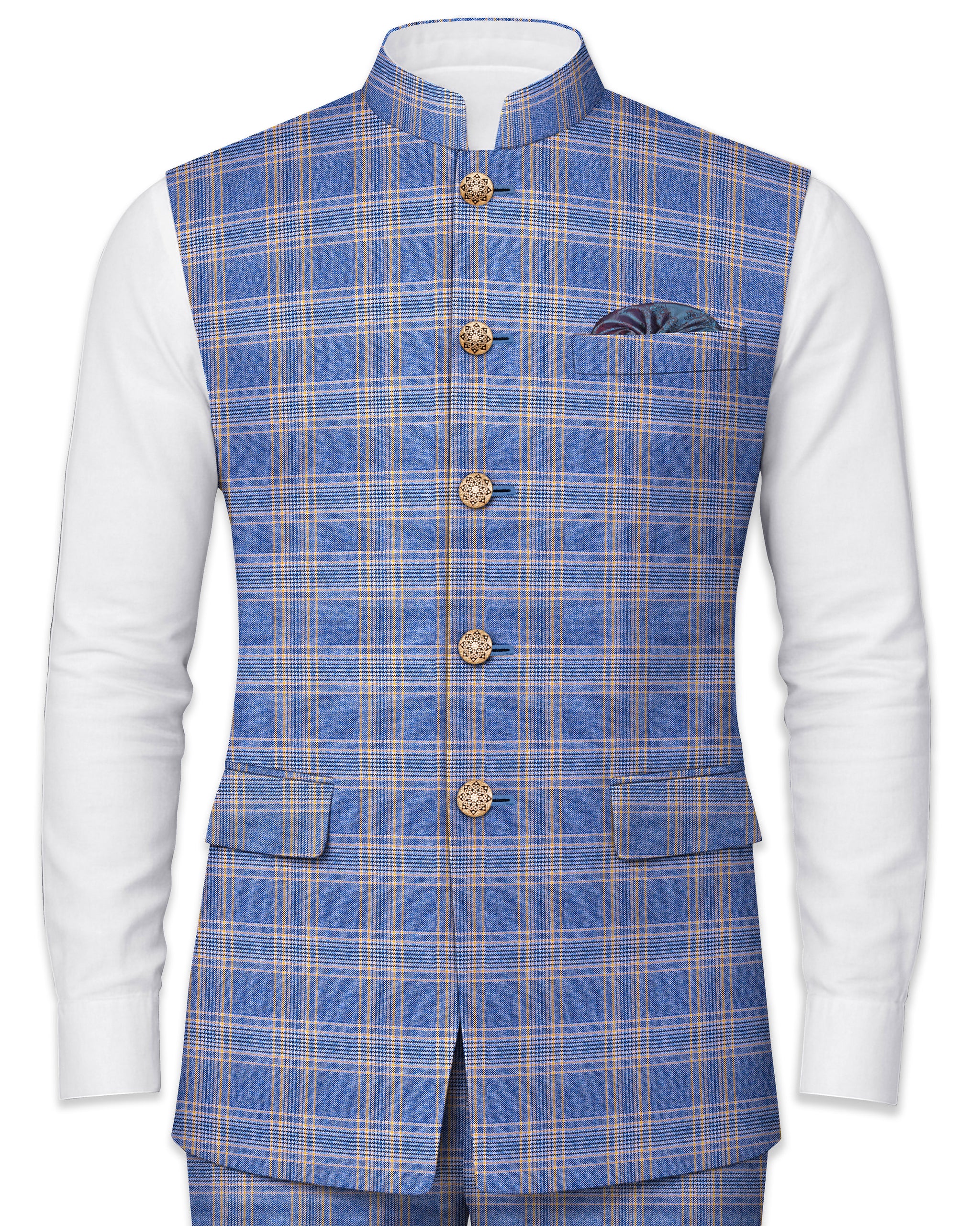 Scampi Blue and Muesli Brown Checks-Plaid Premium Wool-Blend Wedding ...