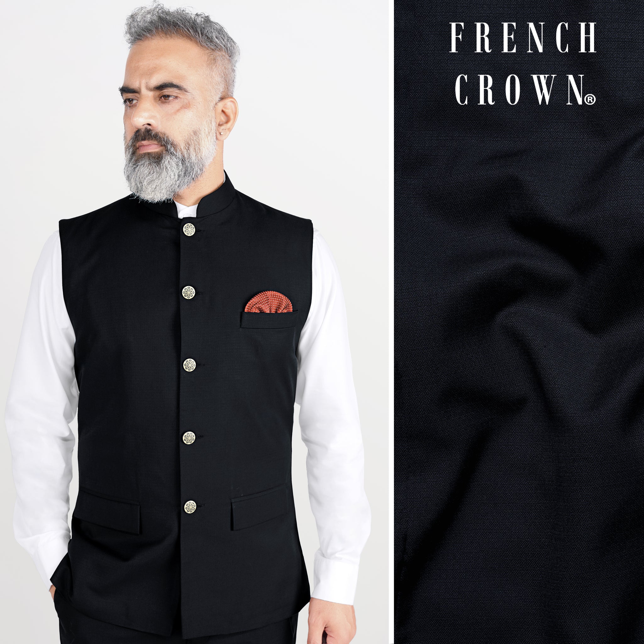 Cinder Blue Checks-Plaid Premium Wool-Blend Wedding Nehru Jackets For Men.