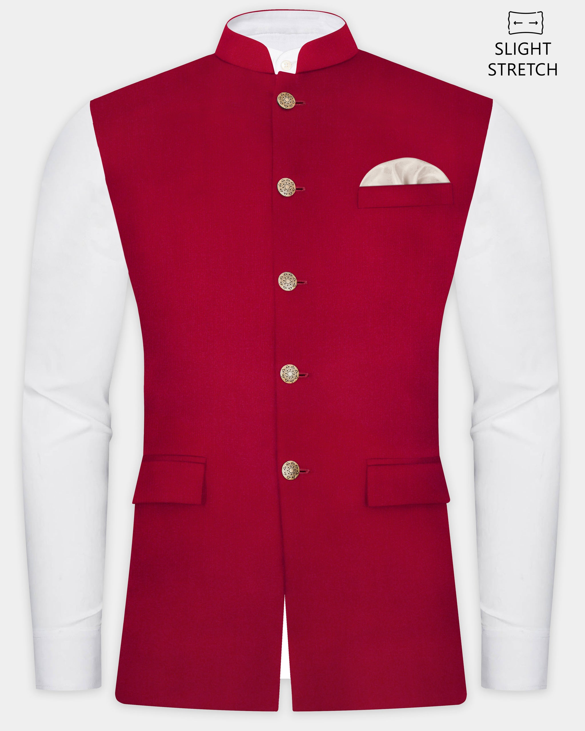 Vermilion-Chili Red Solid Premium Wool Blend Nehru Jacker For Men.