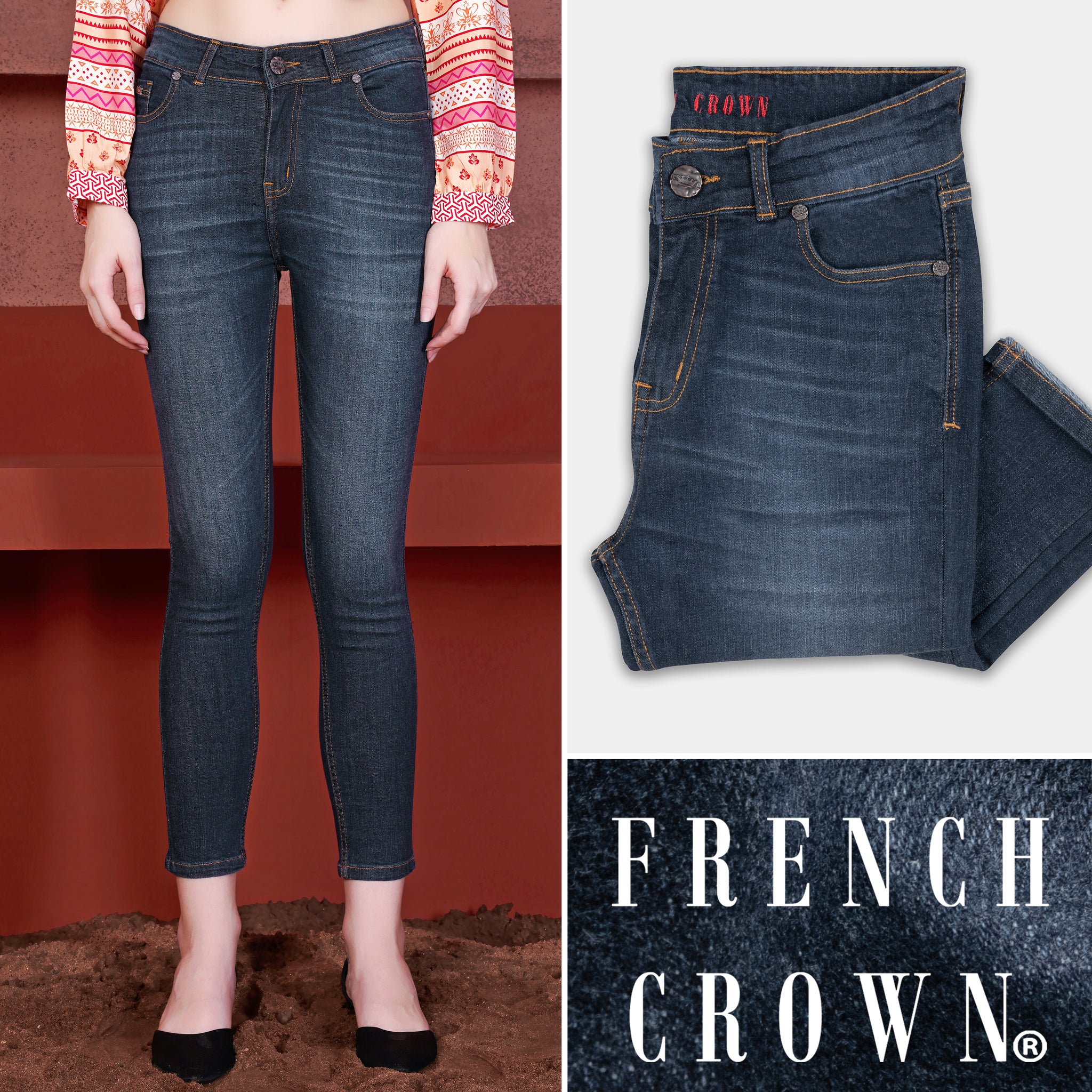 Firefly Blue Skinny Fit Mid-Rise Clean Look Denim Womens Jeans