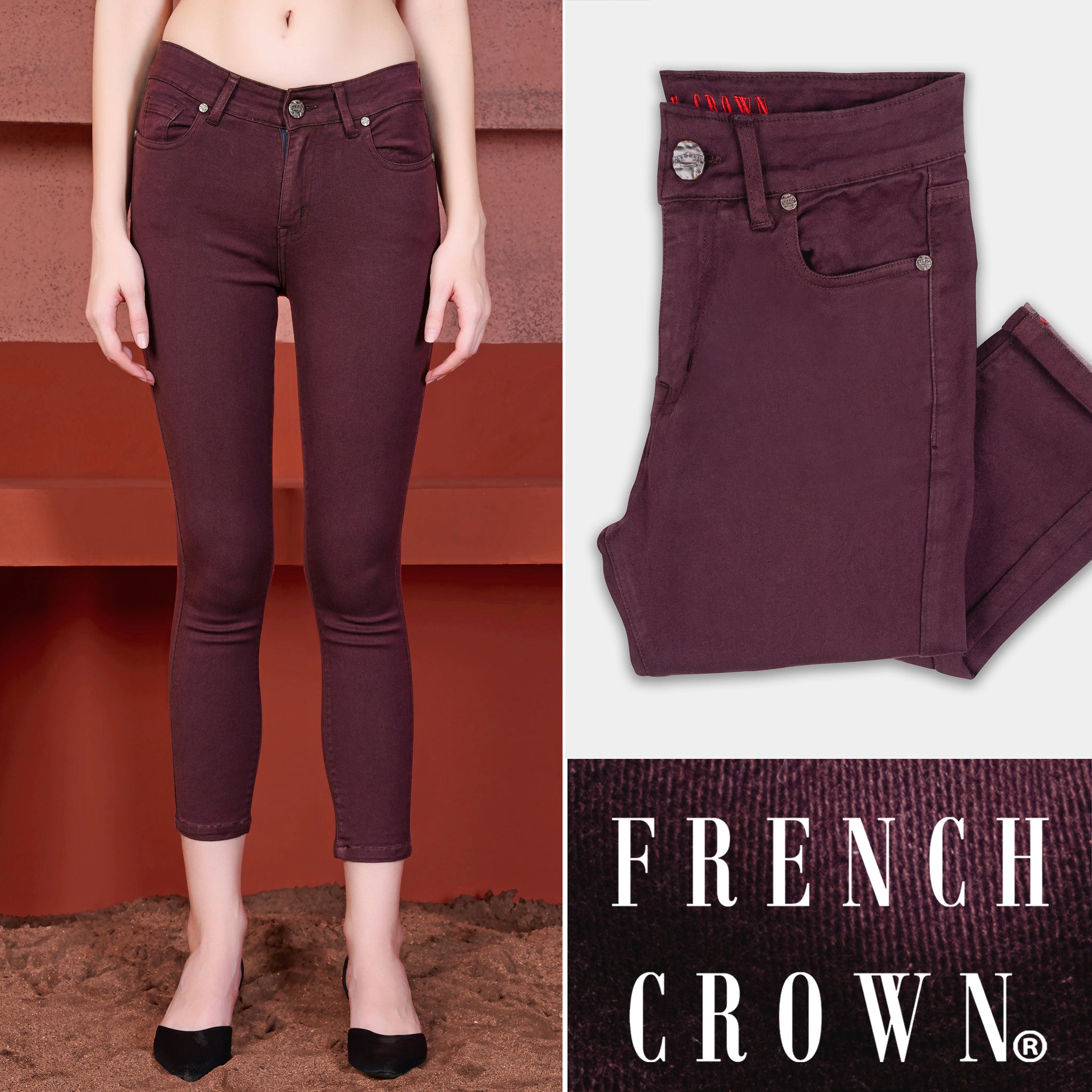 Wine Berry Skinny Fit Mid-Rise Clean Look Denim Womens Jeans