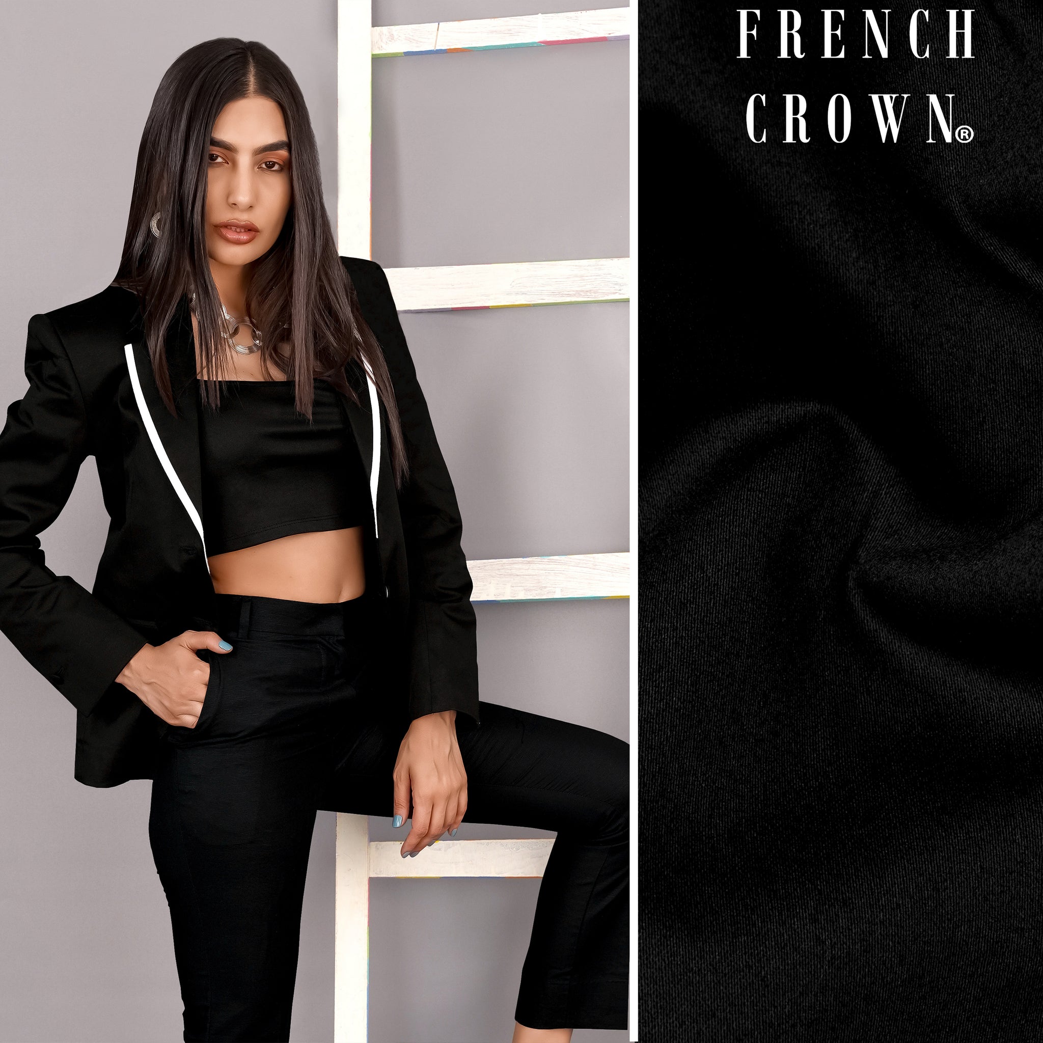 Jade Black with White Plain-Solid Premium Cotton Single-Breasted-Suits ...