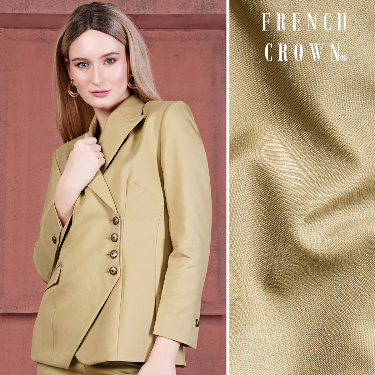 Cashmere Cream Textured Premium Wool Blend Double Breasted Suits for Women.