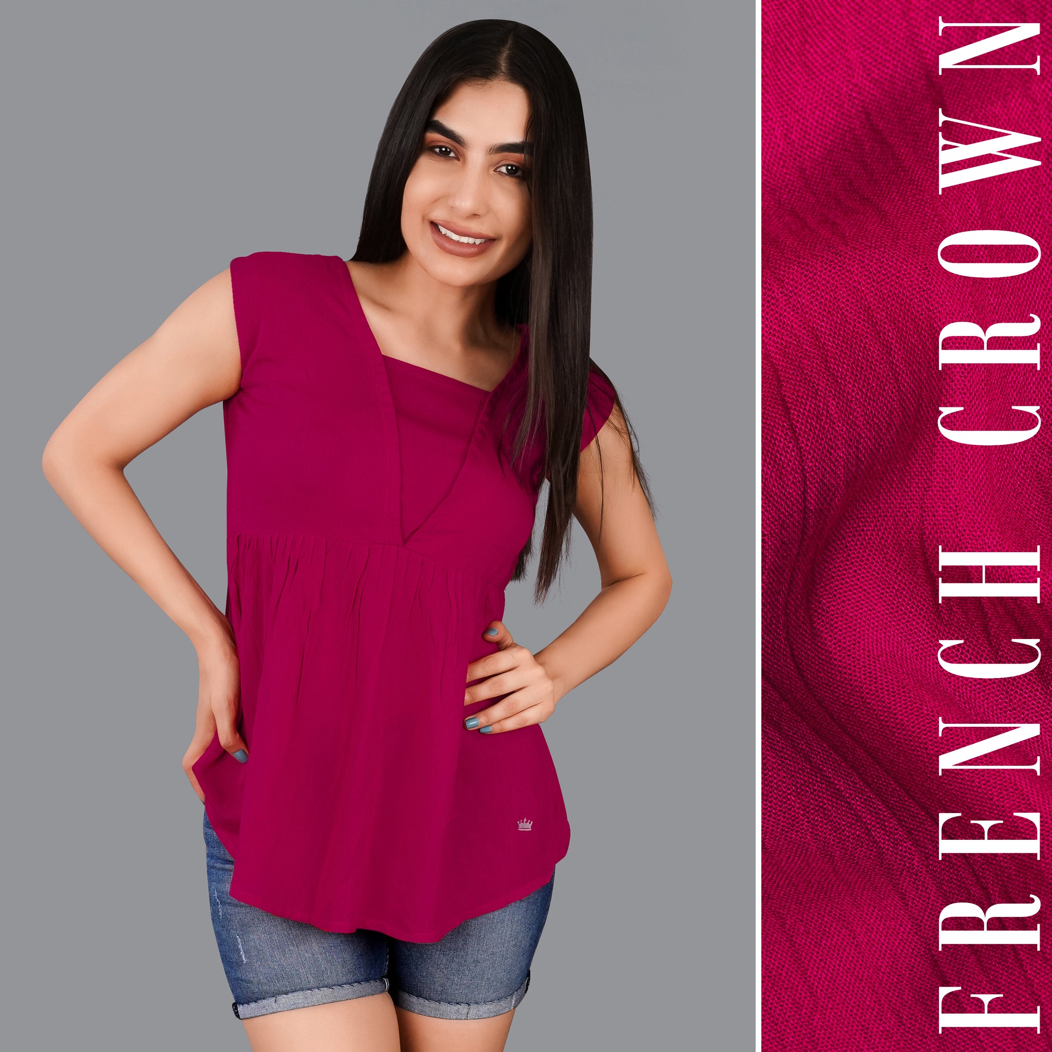 Mulberry Pink Casual Plain-Solid Premium Viscose Top For Women