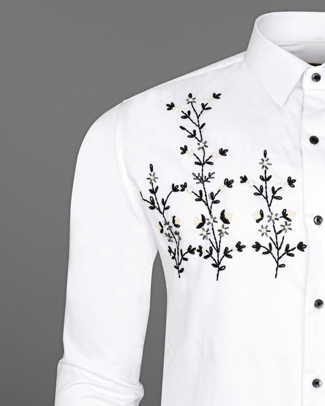 Bright White Leaves Hand Embroidered Super Soft Premium Cotton Designer ...