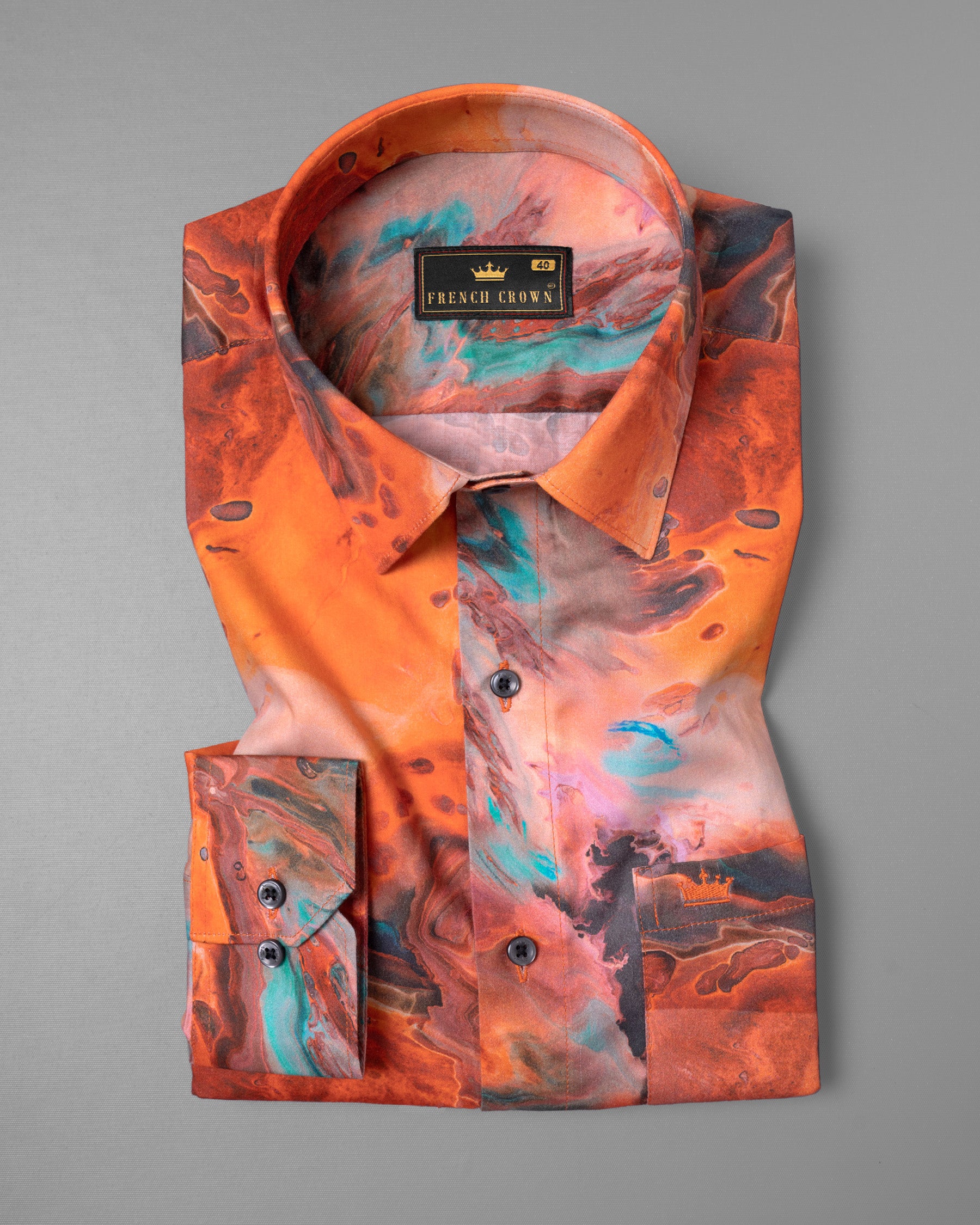 Coral Orange Formal/Casual Prints Premium Cotton Shirt For Men