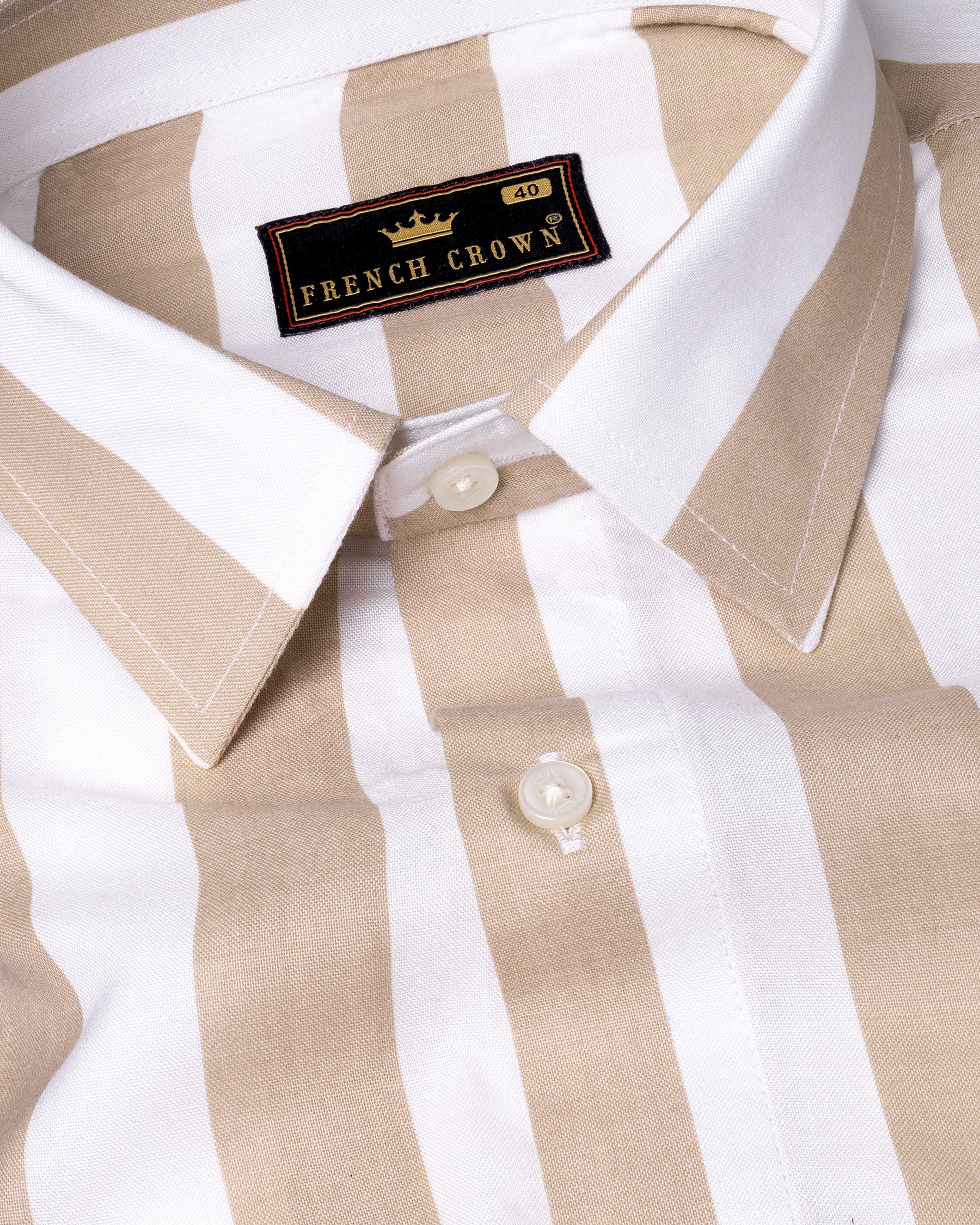 Clam Shell Brown and White Thick Striped Premium Tencel Shirt