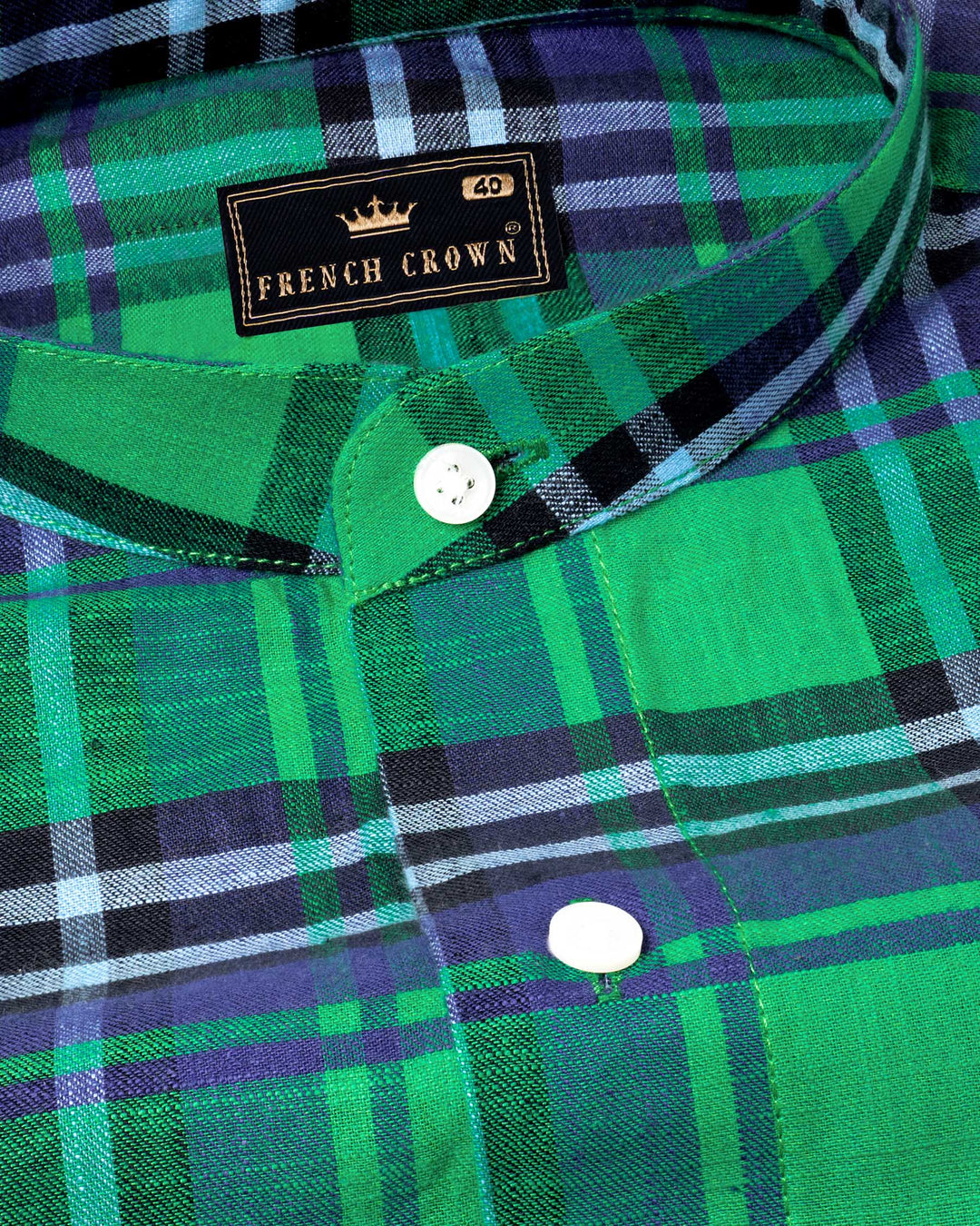 Shamrock Green with Victoria Blue Plaid Luxurious Linen Shirt 6121-M-38 ...