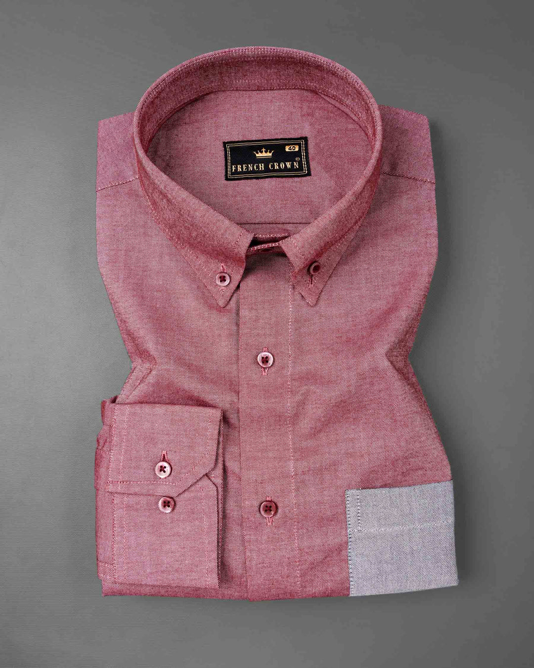 Contessa Red with Grey Pocket Solid Royal Oxford Shirt 6455-BD-MN-38 ...