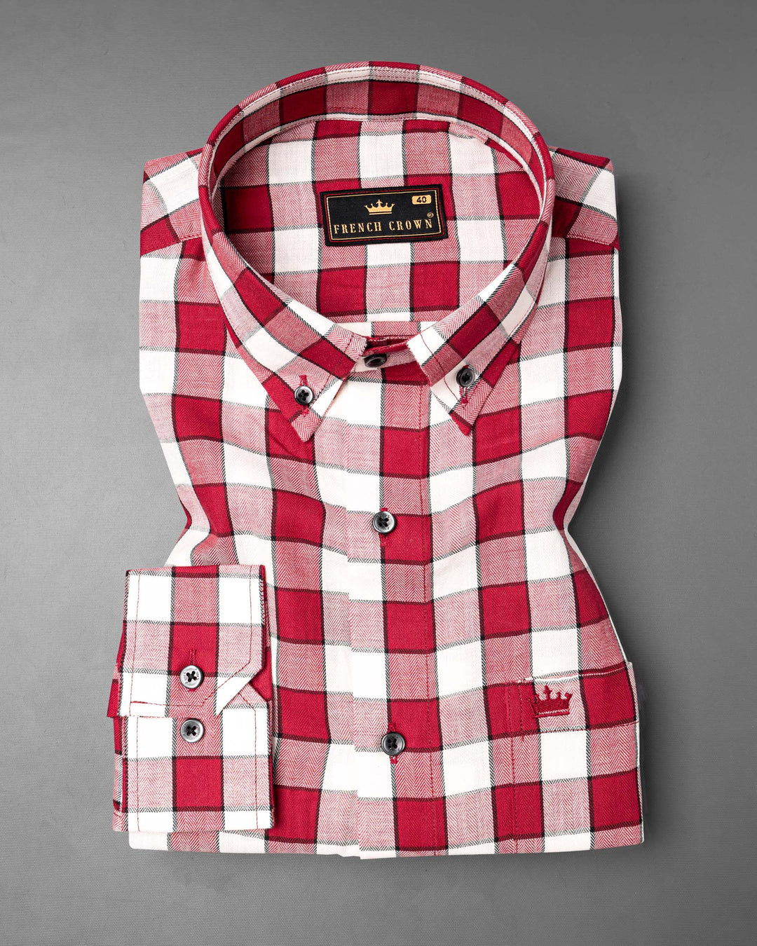 Shiraz Red with Blush checkered Herringbone Shirt 6499-BD-BLK-38, 6499 ...