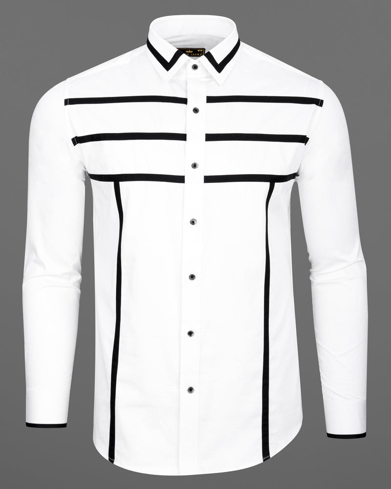 Bright White Subtle Sheen and Black Striped Super Soft Premium Cotton ...
