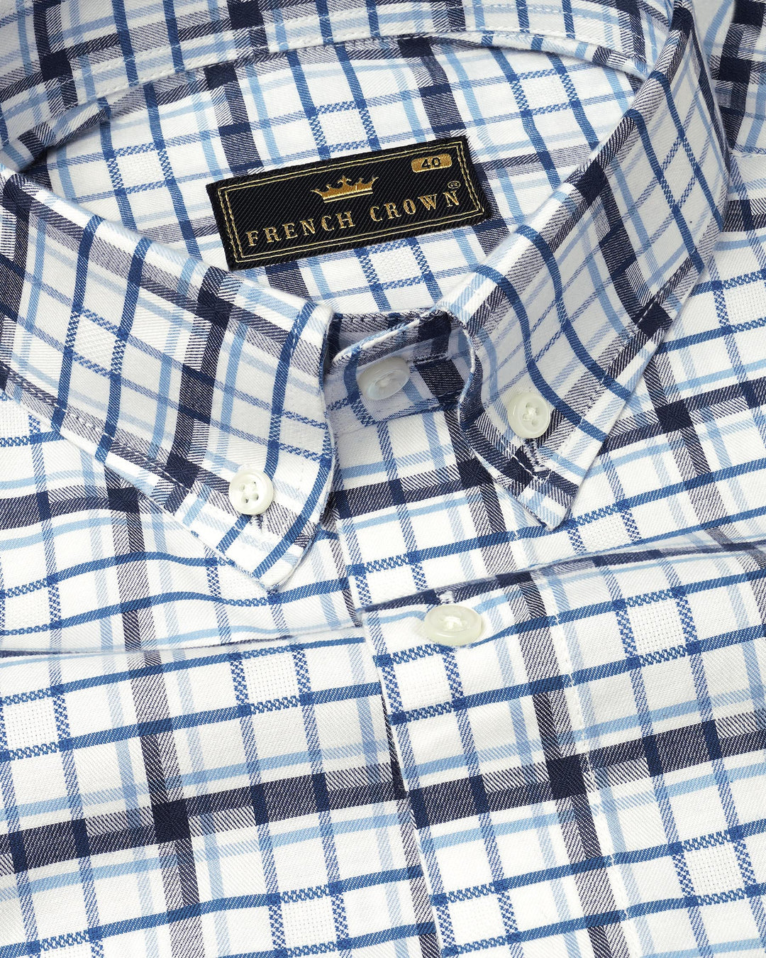 Limed Spruce Navy Blue and Metallic Blue and white Twill Plaid Premium ...