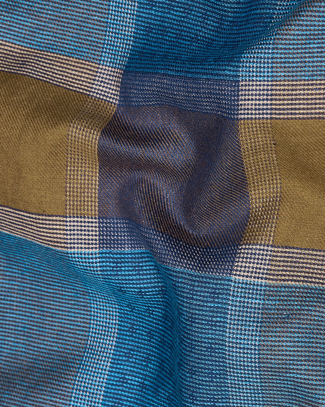 Lochmara Blue with Pesto Brown Checked Dobby Textured Premium Giza ...