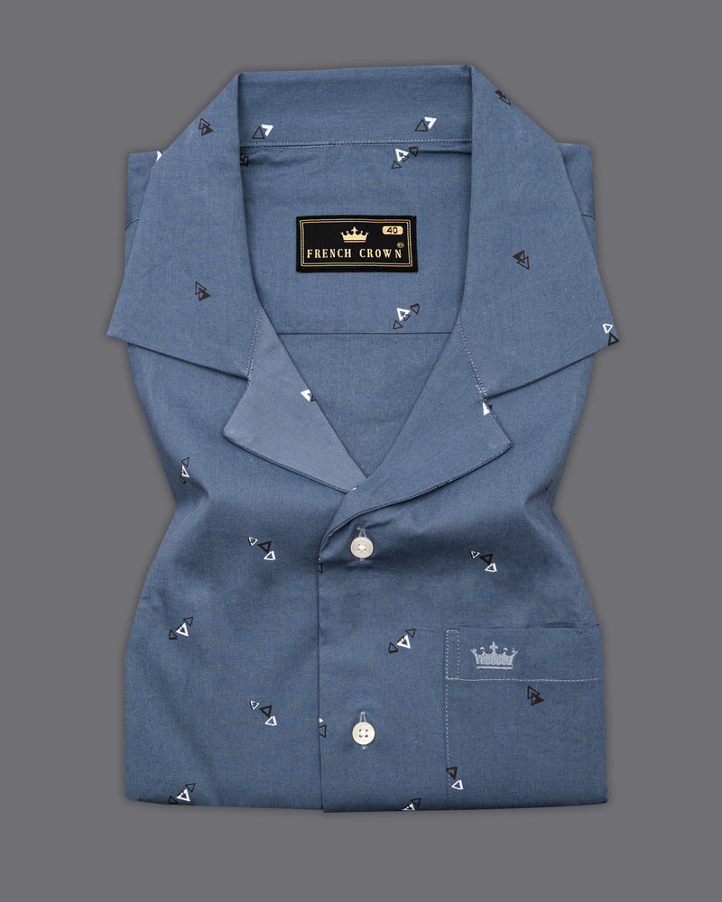 Waikawa Blue Printed Premium Cotton Half Sleeves Shirt 9784-CC-SS-38 ...