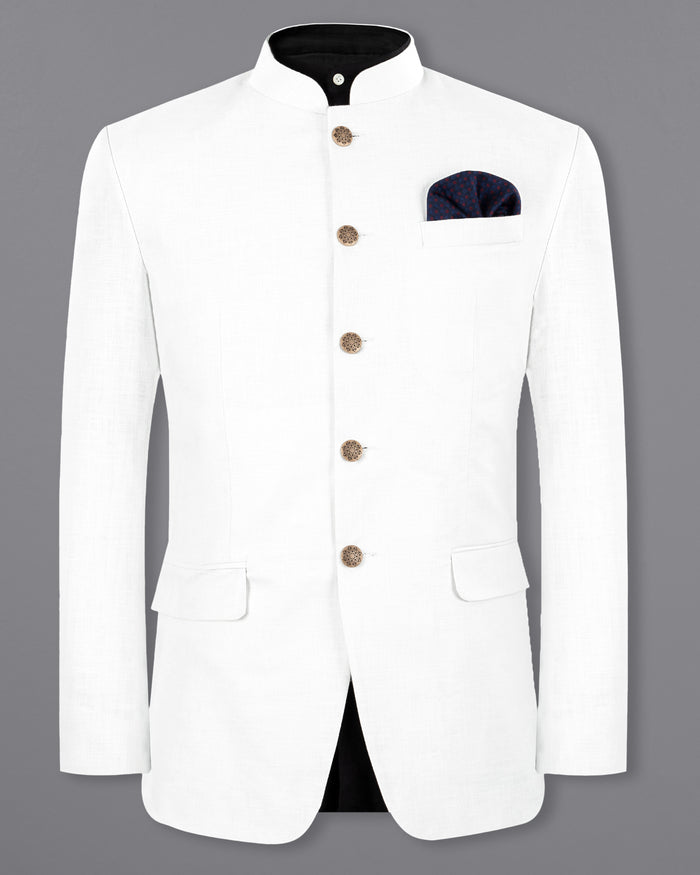 BRIGHT WHITE LUXURIOUS LINEN BANDHGALA/MANDARIN PERFORMANCE BLAZER