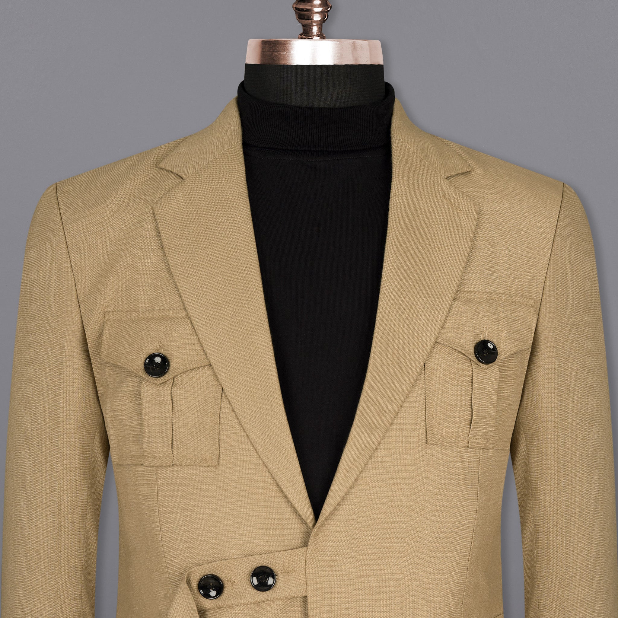 Calico Brown Textured Single Breasted Premium Wool-Blend Blazers For Men