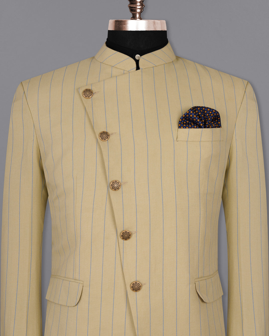 Pavlova Cream Striped Woolrich Cross Buttoned Bandhgala Blazer BL1523 ...