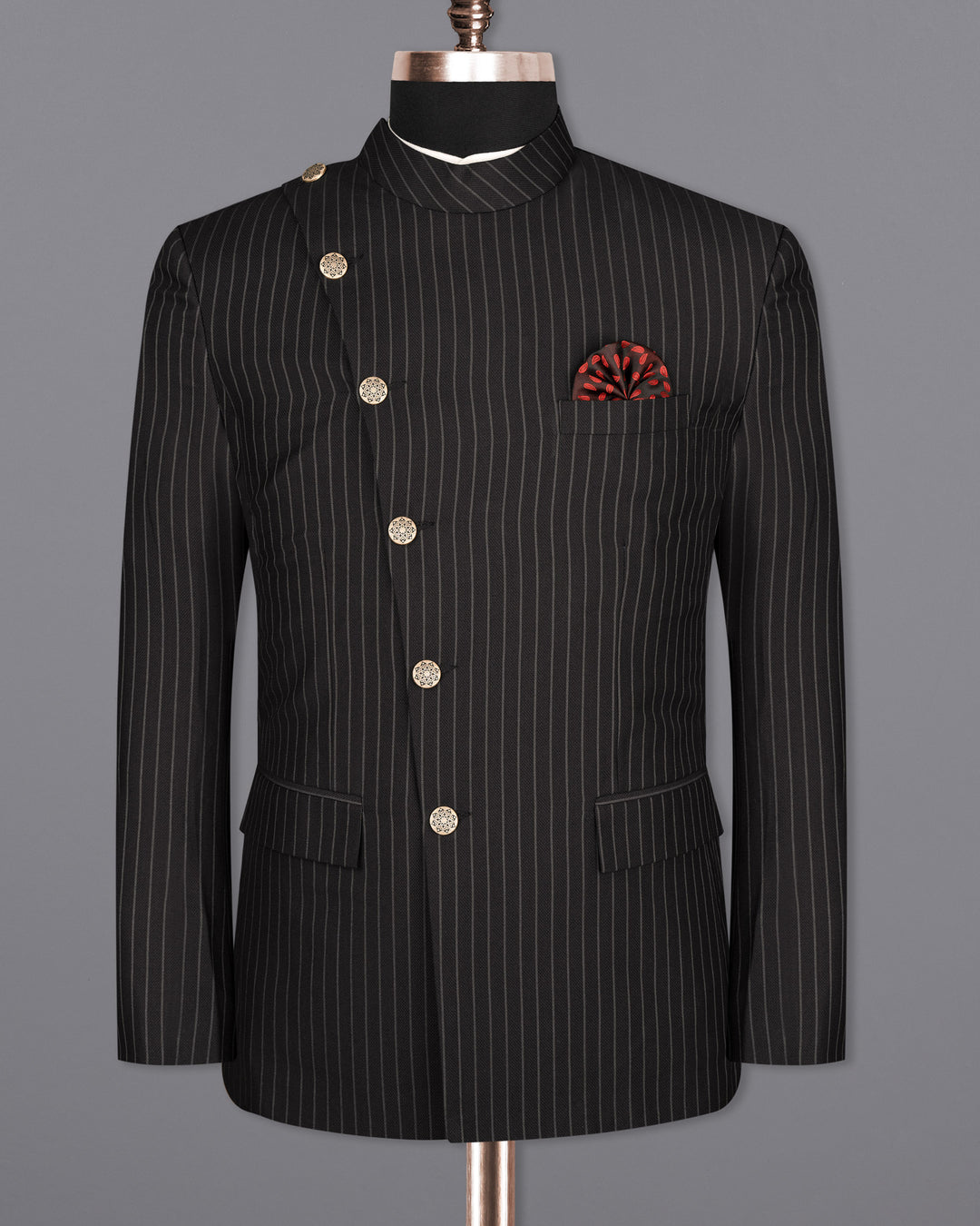 Piano Black Striped Cross Button Woolrich Bandhgala Blazer BL1618-CBG2 ...