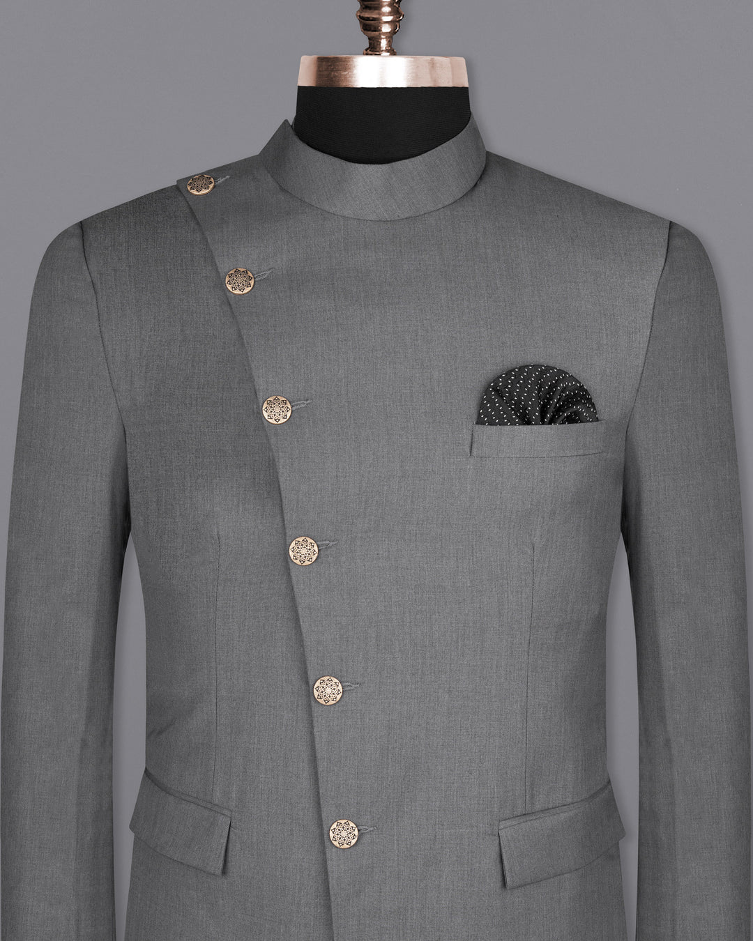 Storm Dust Grey Woolrich Cross buttoned Bandhgala Blazer BL1631-CBG2-36 ...