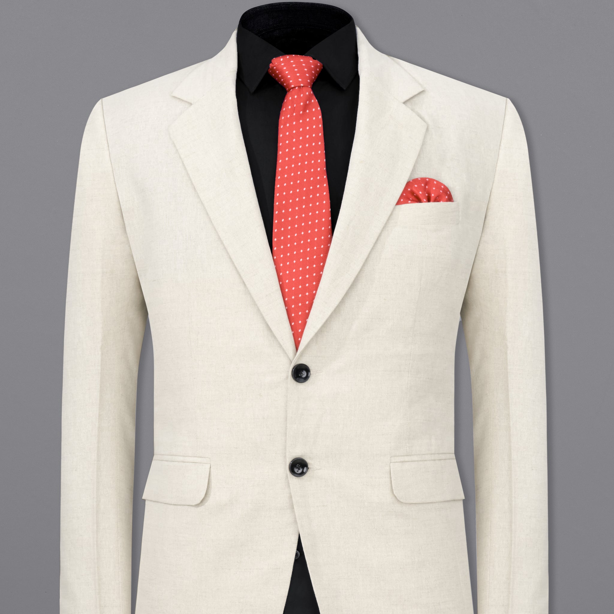 Coral Reef Cream Textured Premium Linen Single-Breasted-Blazers for Men.
