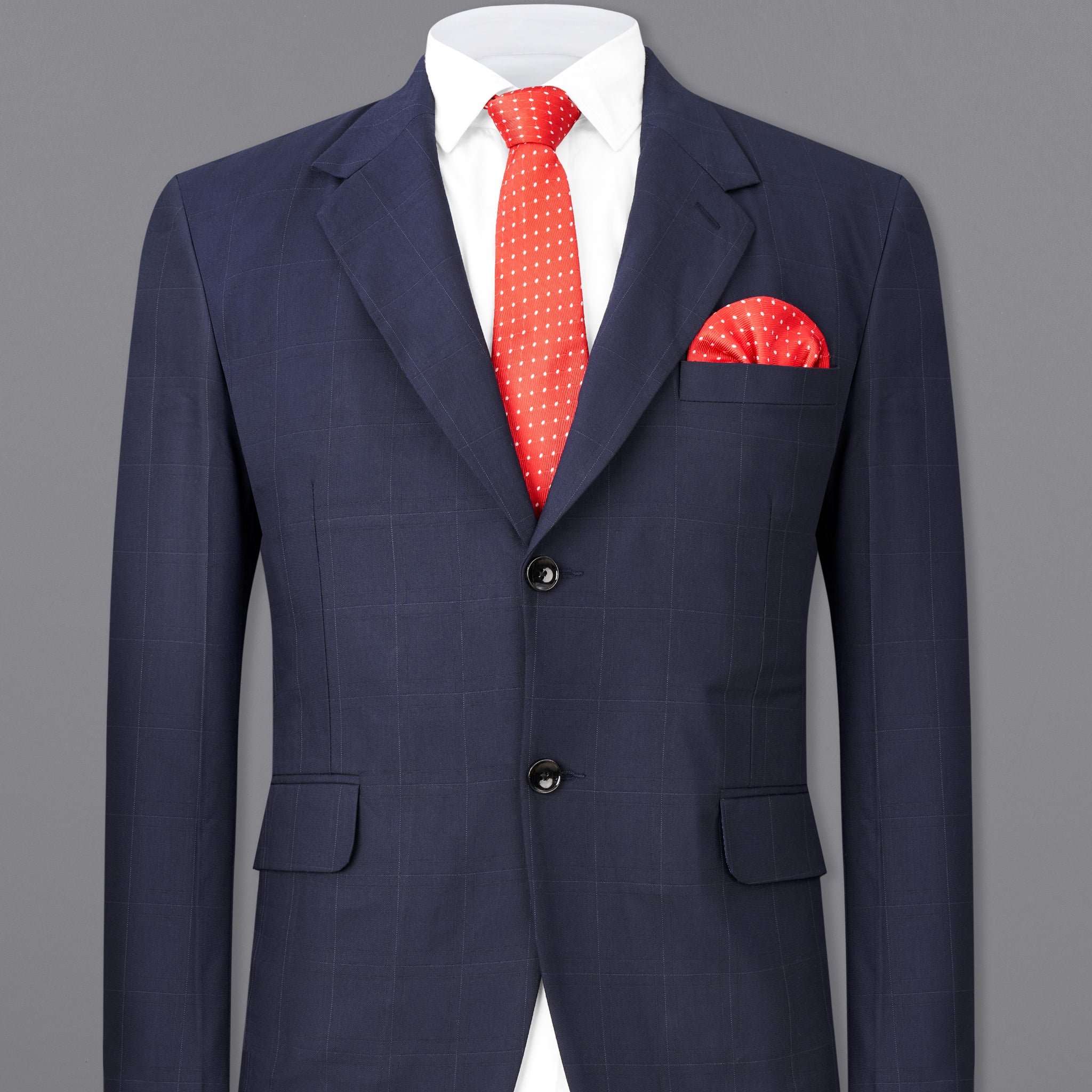 Ebony Clay Navy Blue Checks-Plaid Premium Terry-Rayon Single-Breasted ...