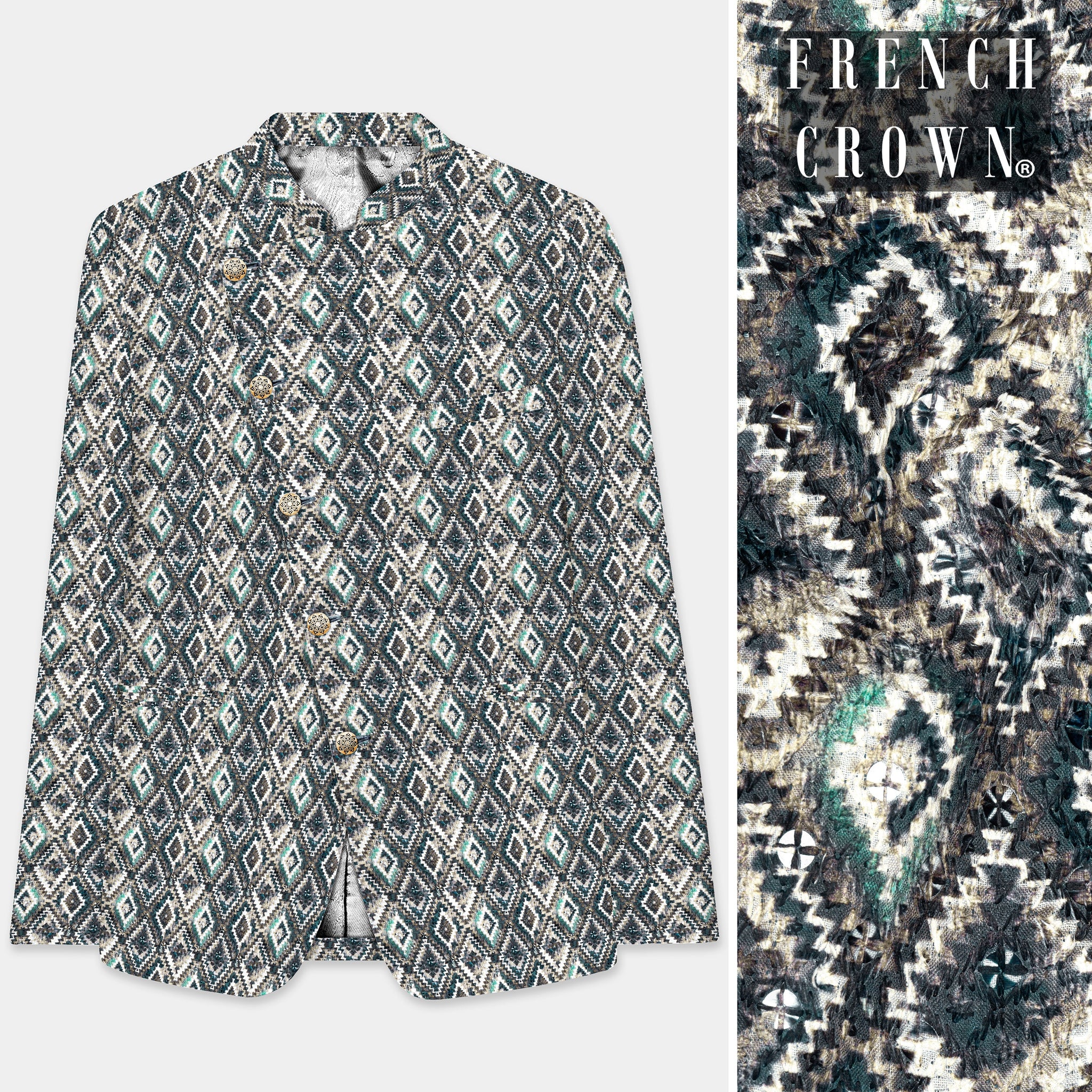 Abbey Gray And Outer Space Blue Designer Embroidered Textured Premium ...