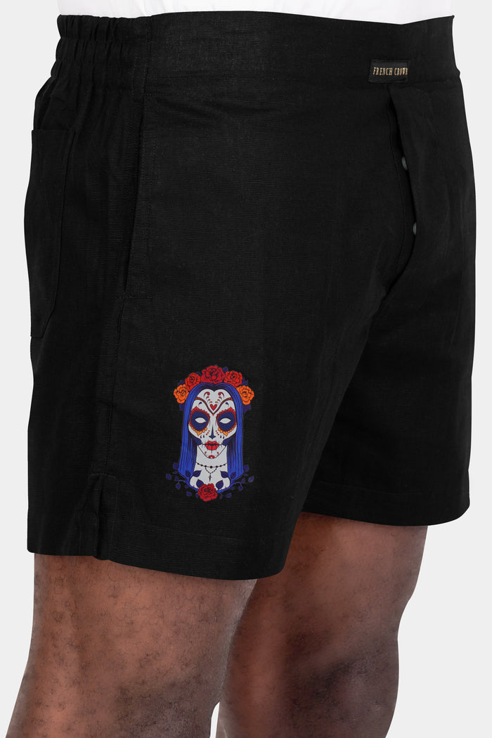 Jade Black Sugar Skull Style Face Printed Luxurious Linen Boxers