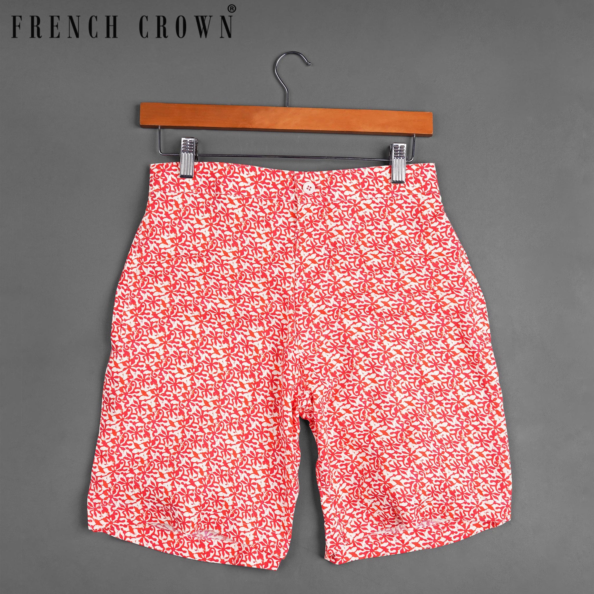 Coral Red Ditzy Prints Premium Tencel Shorts For Men