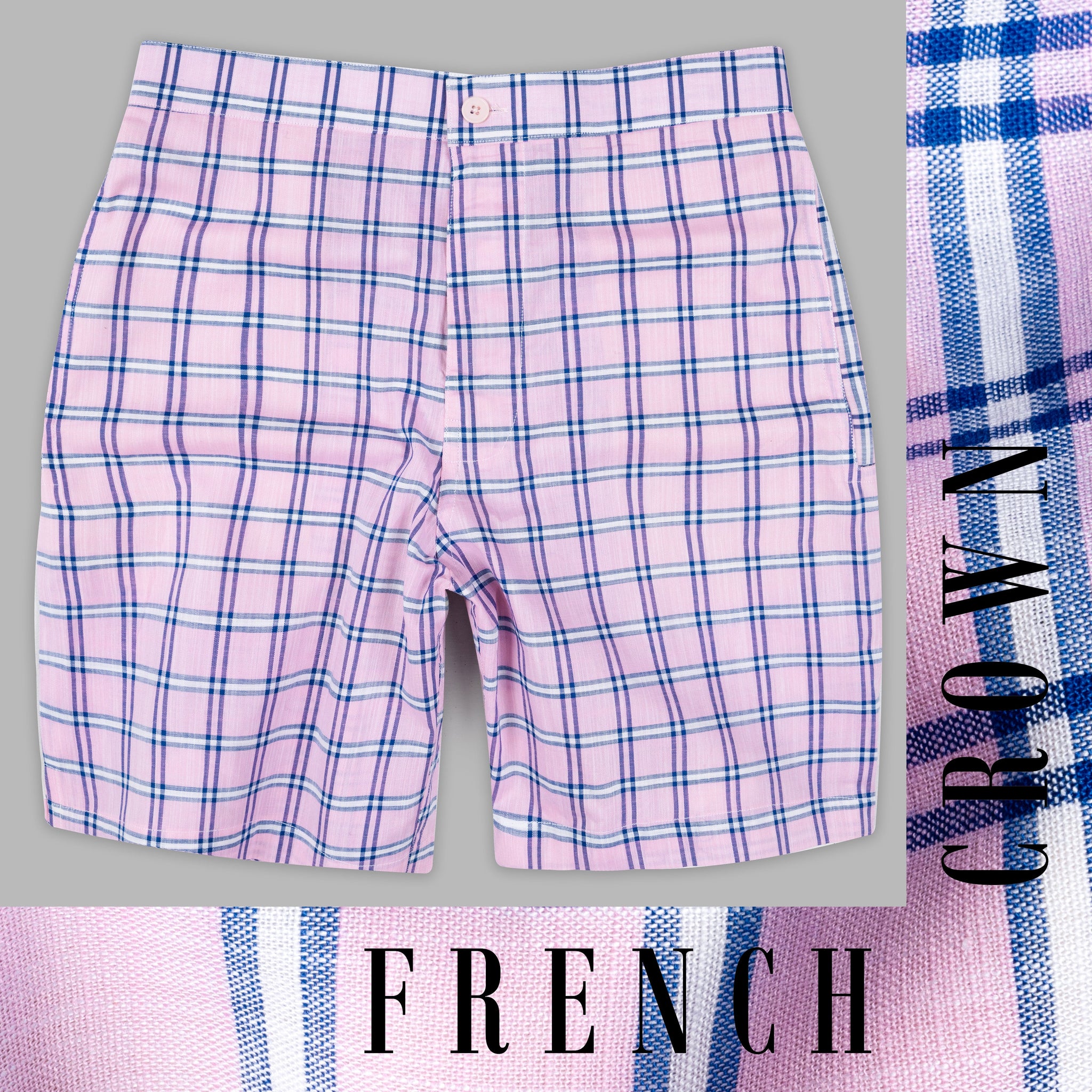Melanie Pink and Smalt Blue Checks-Plaid Premium Cotton Shorts For Men